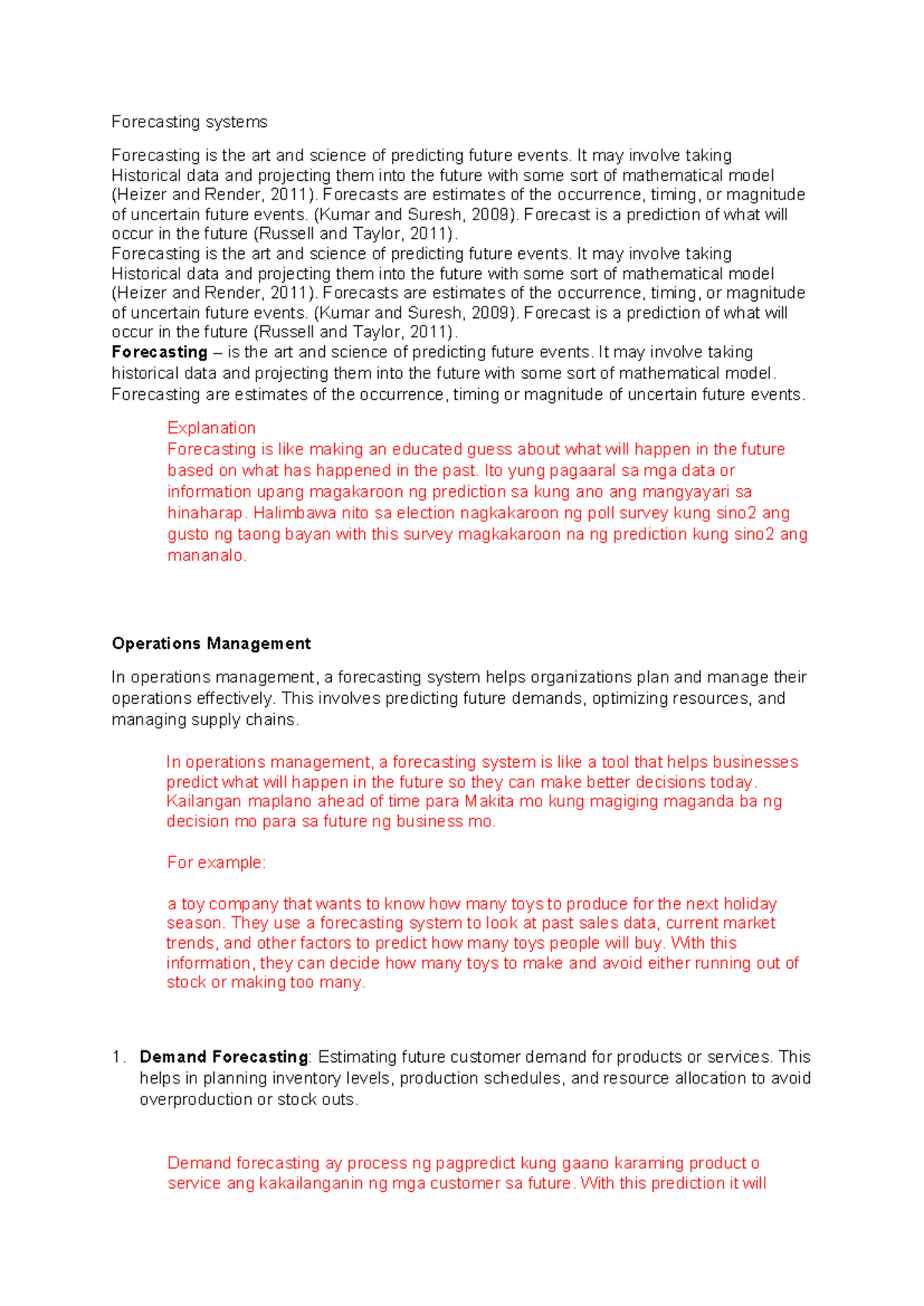 Forecasting systems WD explanation - Forecasting systems Forecasting is ...