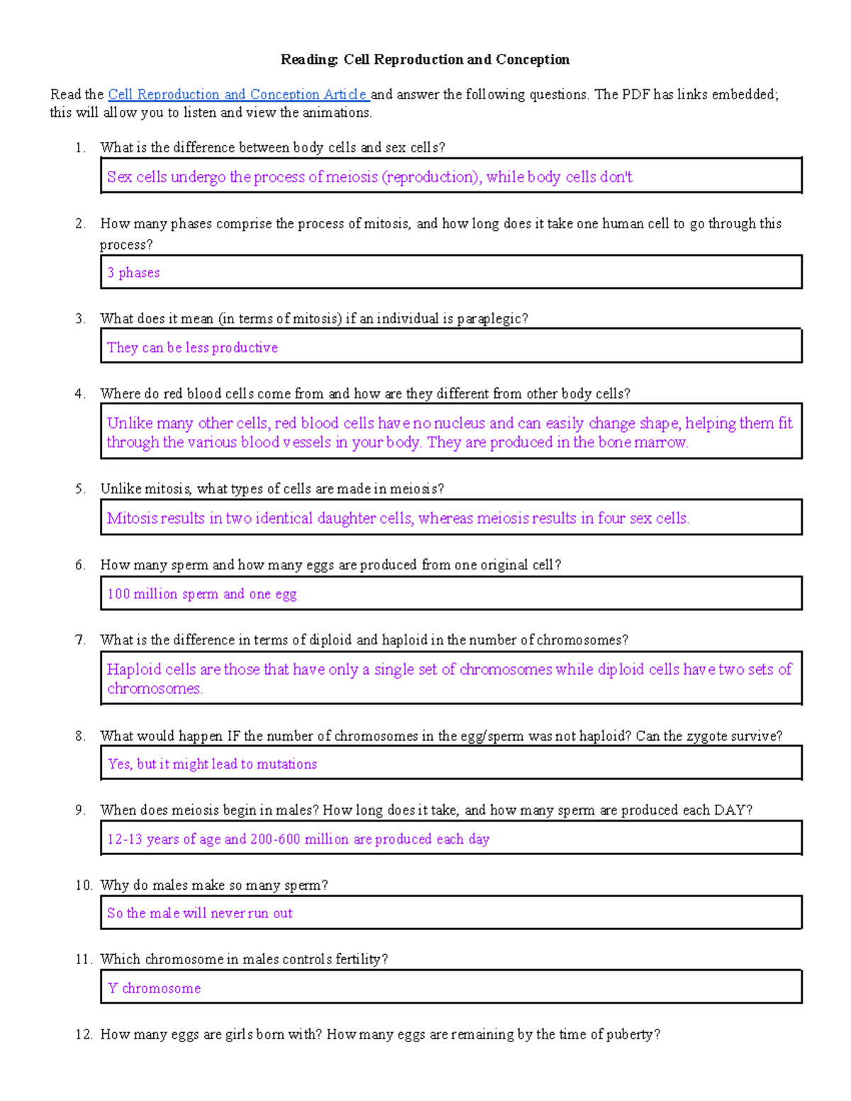 Article Questions- Cell Reproduction and Conception - Reading: Cell ...