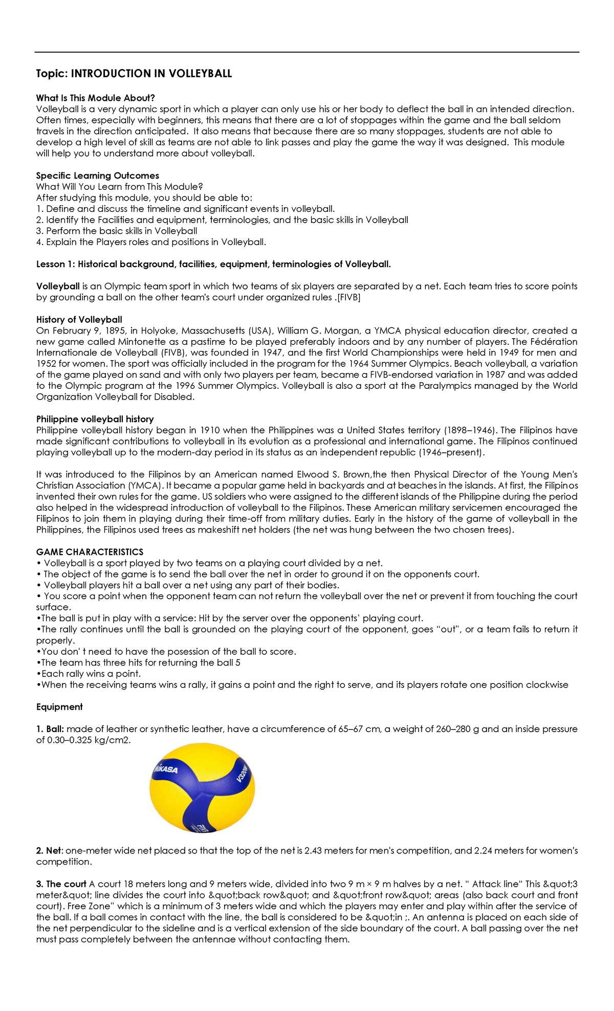 Pe 4 college module 1 - Topic: INTRODUCTION IN VOLLEYBALL What Is This ...