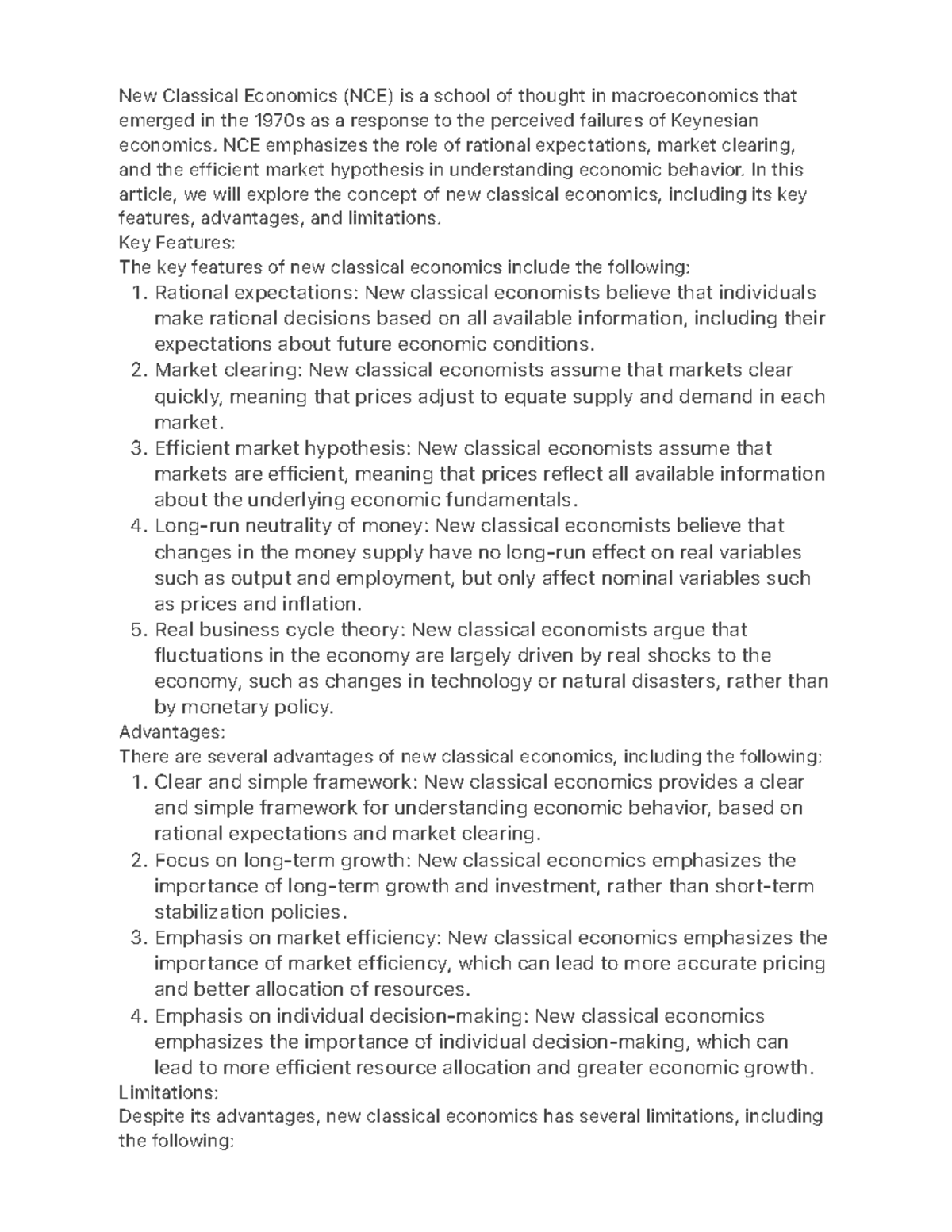 (NCE) - notes - 1. 2. 3. 4. 5. 1. 2. 3. 4. New Classical Economics (NCE ...