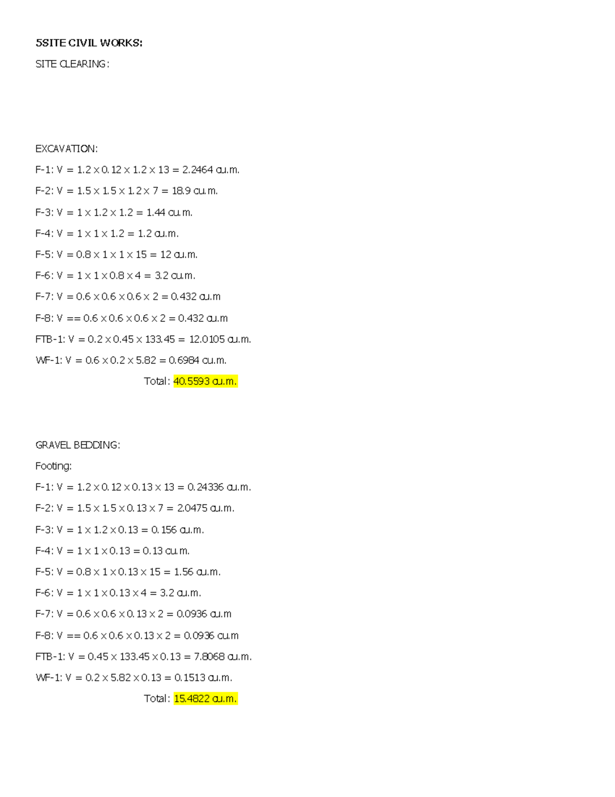 Cost estimate 3 Group 5 - just read it - 5SITE CIVIL WORKS: SITE ...