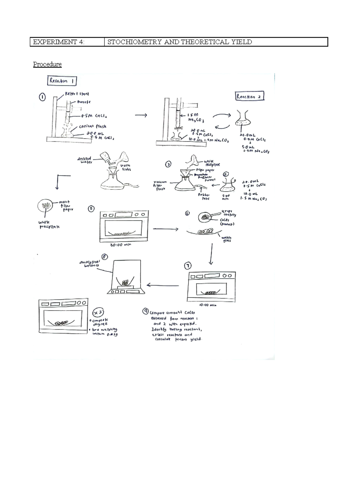 Experiment 4 - CHM420 - Applied Science - EXPERIMENT 4: STOCHIOMETRY AND THEORETICAL YIELD ...