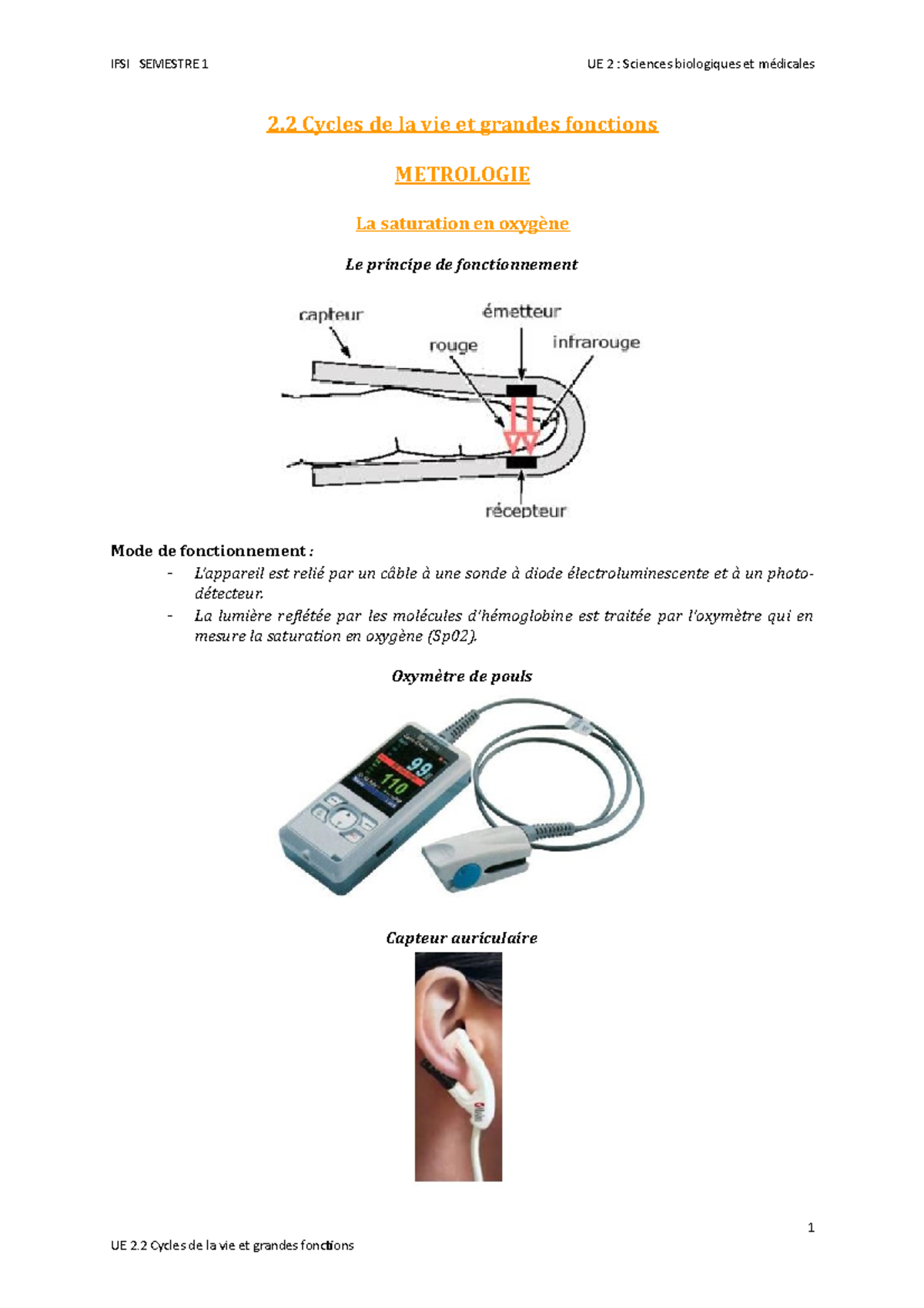 S1 UE2.2 - Métrologie - Notes de cours S1 UE2.2 - 2 Cycles de la vie et ...