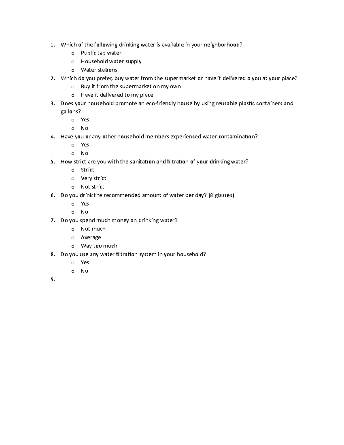 Survey-questionnaire - Which of the following drinking water is ...