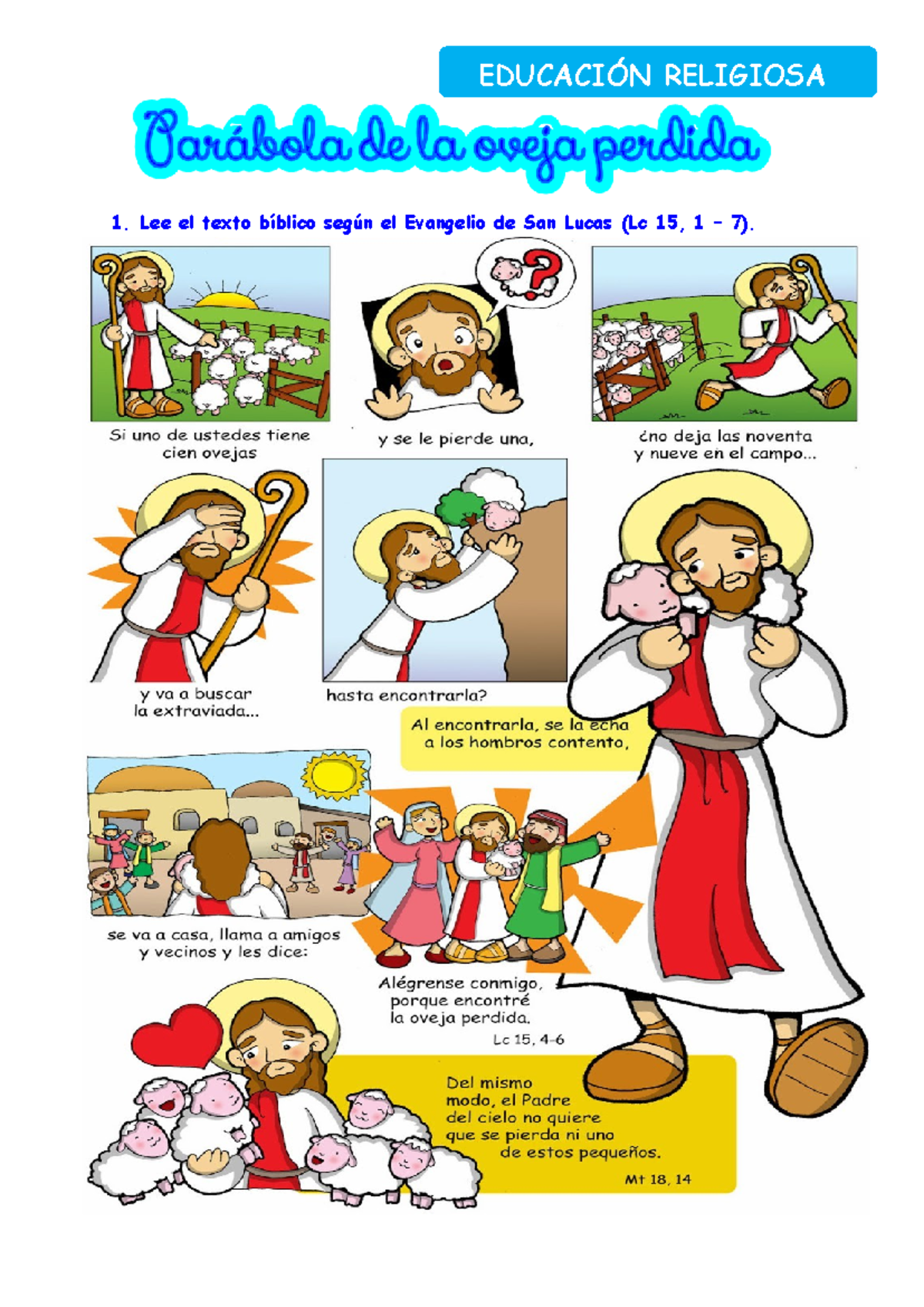 Ficha parabola la oveja perdida - Materiales Educativo - EDUCACIÓN RELIGIOSA 1. Lee el texto ...