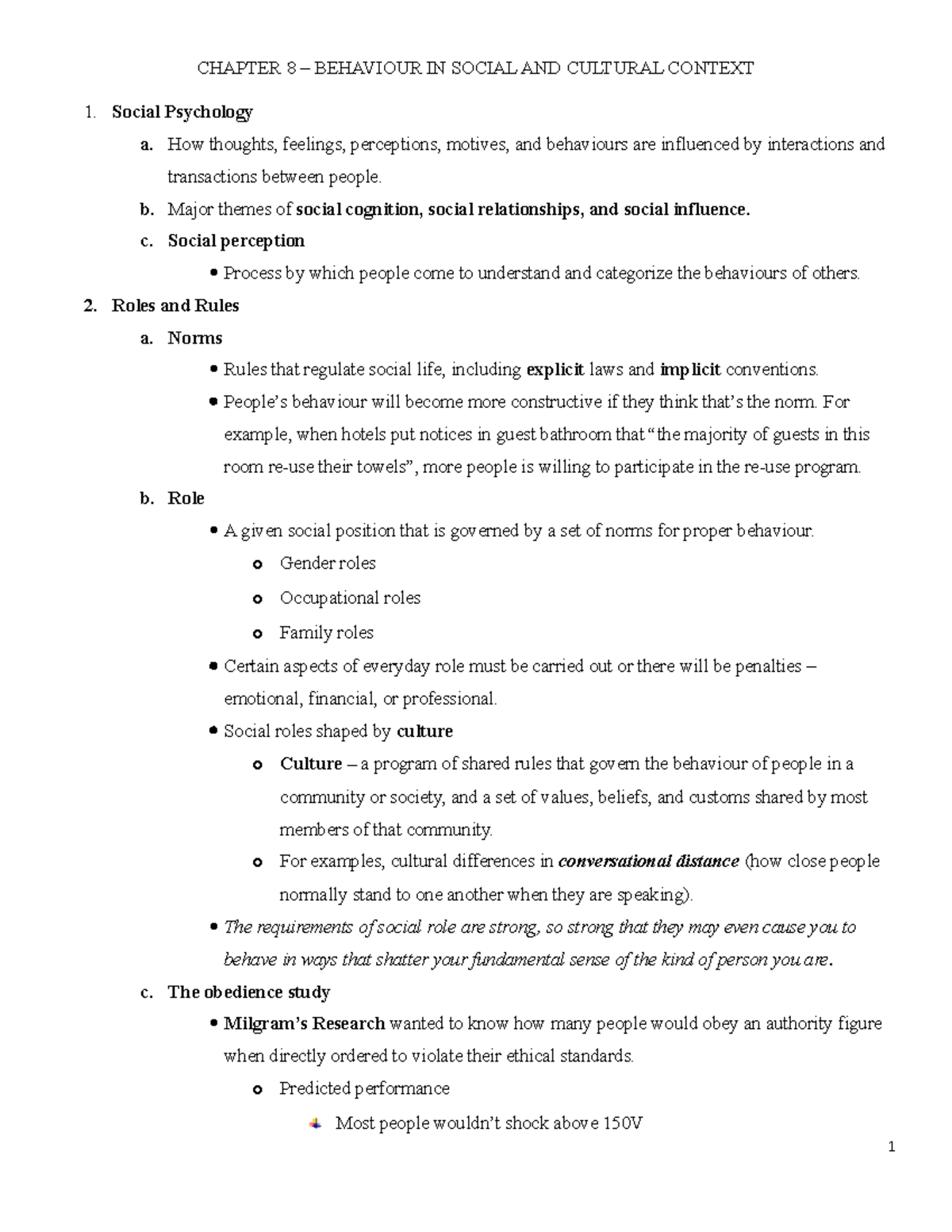 Lecture notes, lecture 7 - Chapter 8 - CHAPTER 8 BEHAVIOUR IN SOCIAL ...