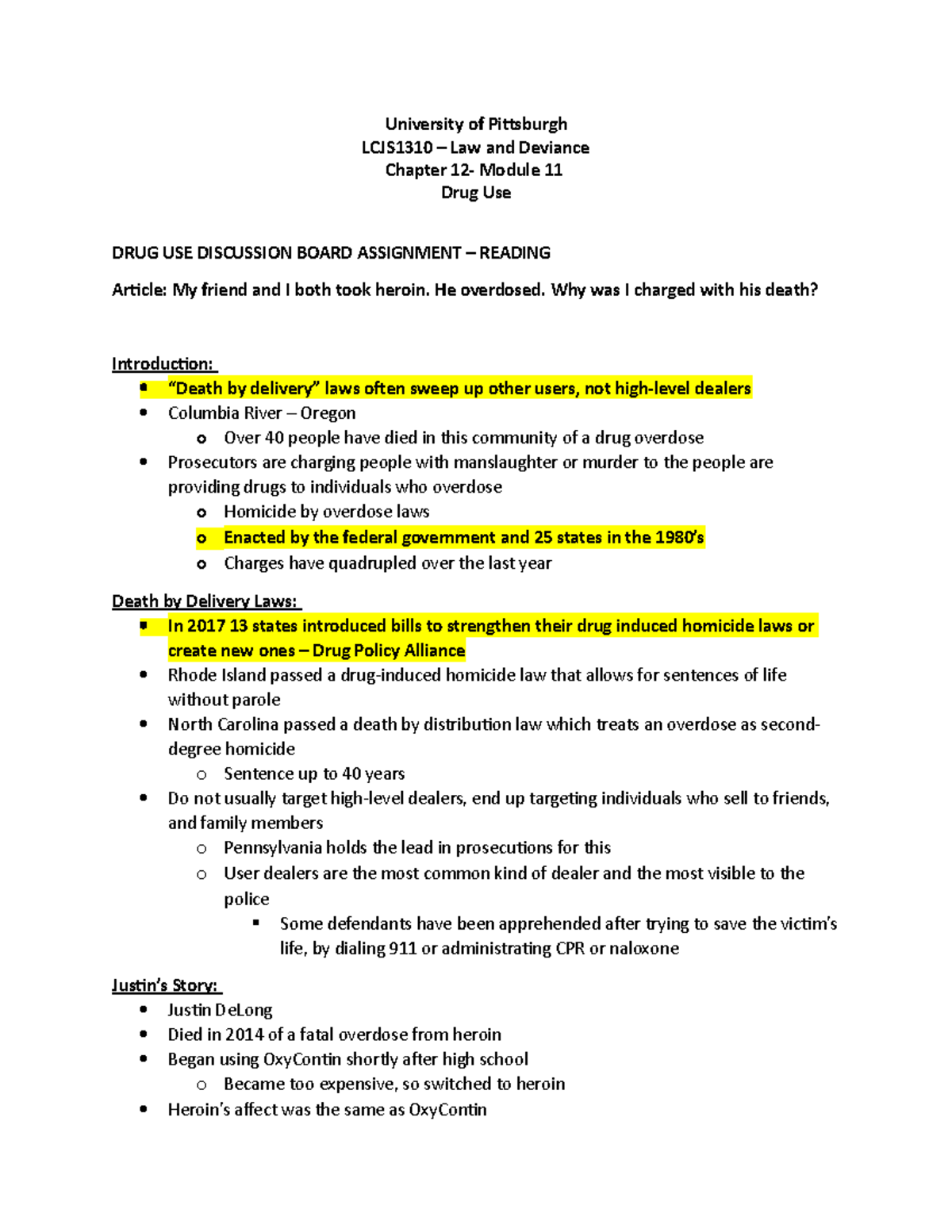 Module 12 DRUG Abuse Reading PART 1 - University of Pittsburgh LCJS1310 ...