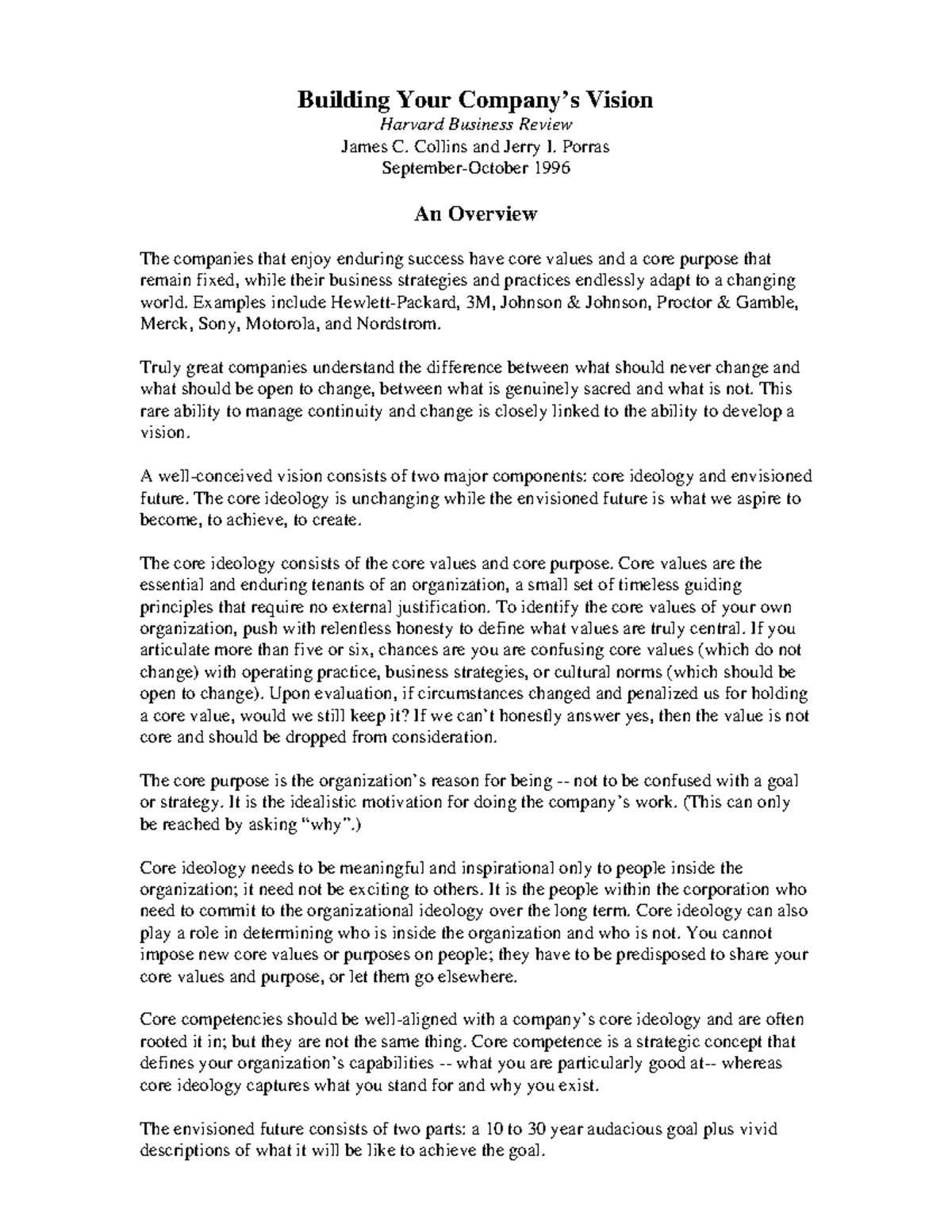 Building Your Company’s Vision - Building Your Company’s Vision Harvard ...