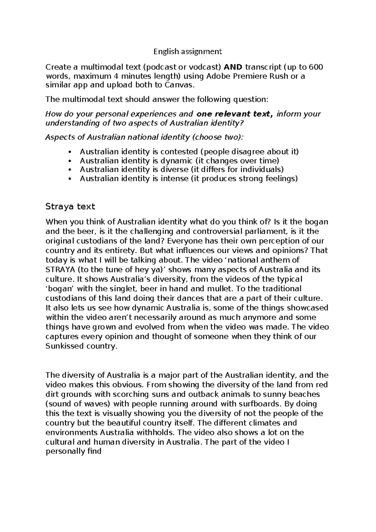 English assignment term 1 - English assignment Create a multimodal text ...