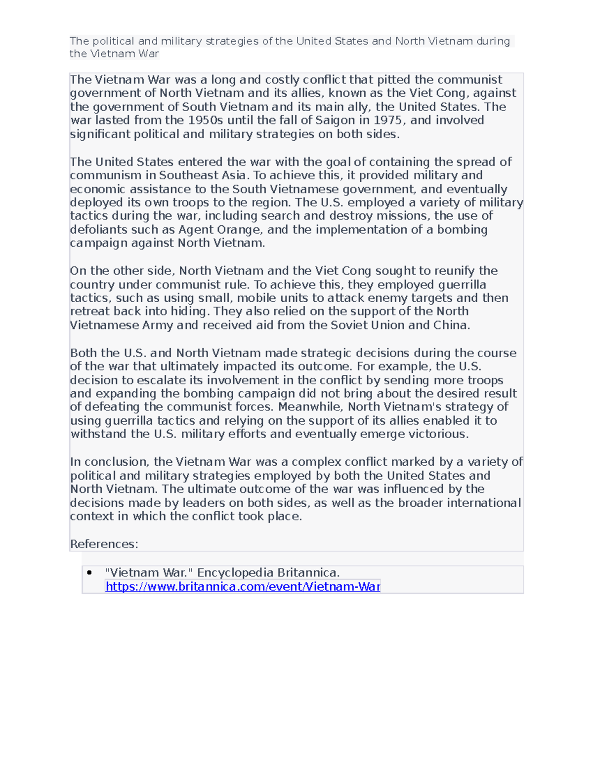 Nam War 1 - course work to vietnam war - The political and military ...