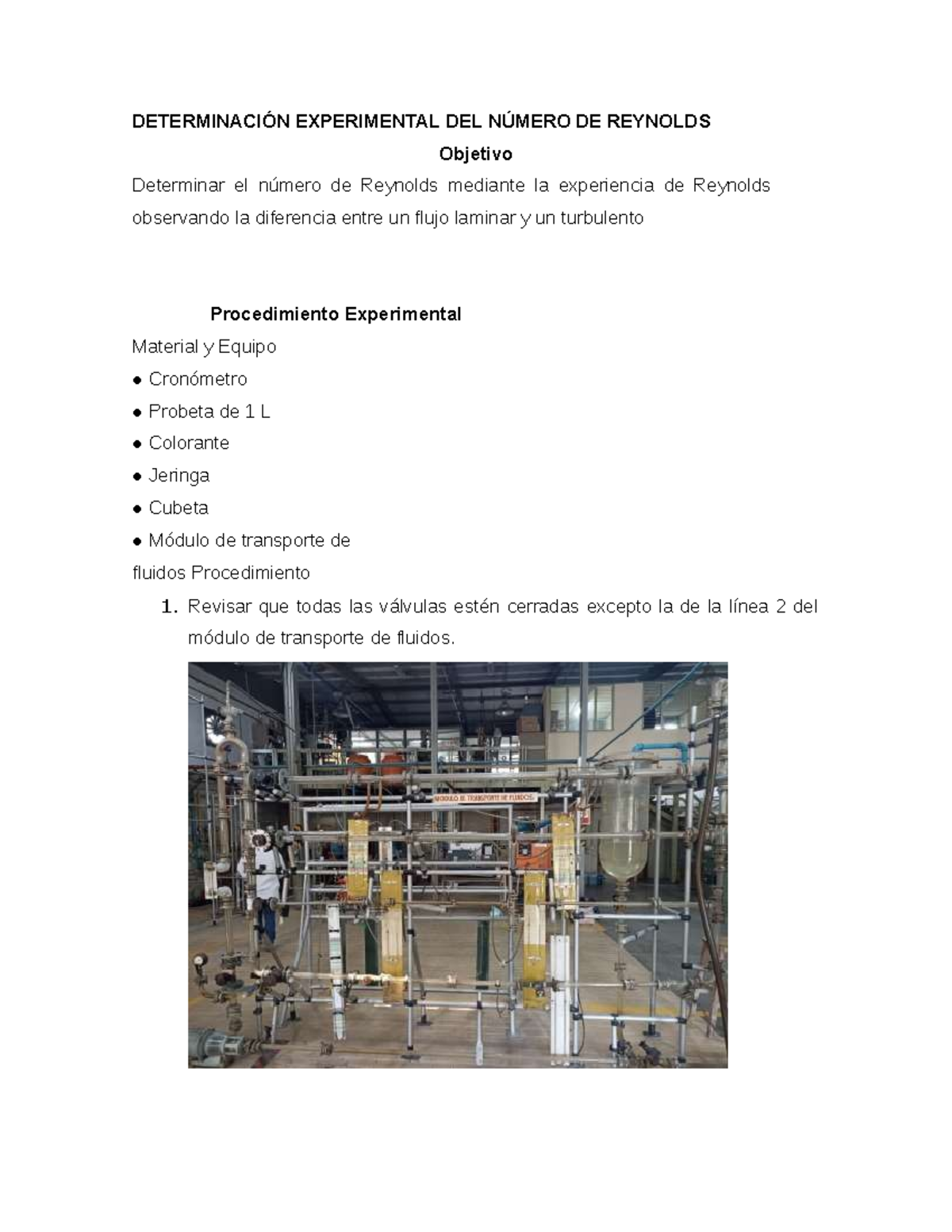 Practica DETerminación exp DE Reynolds - DETERMINACIÓN EXPERIMENTAL DEL ...