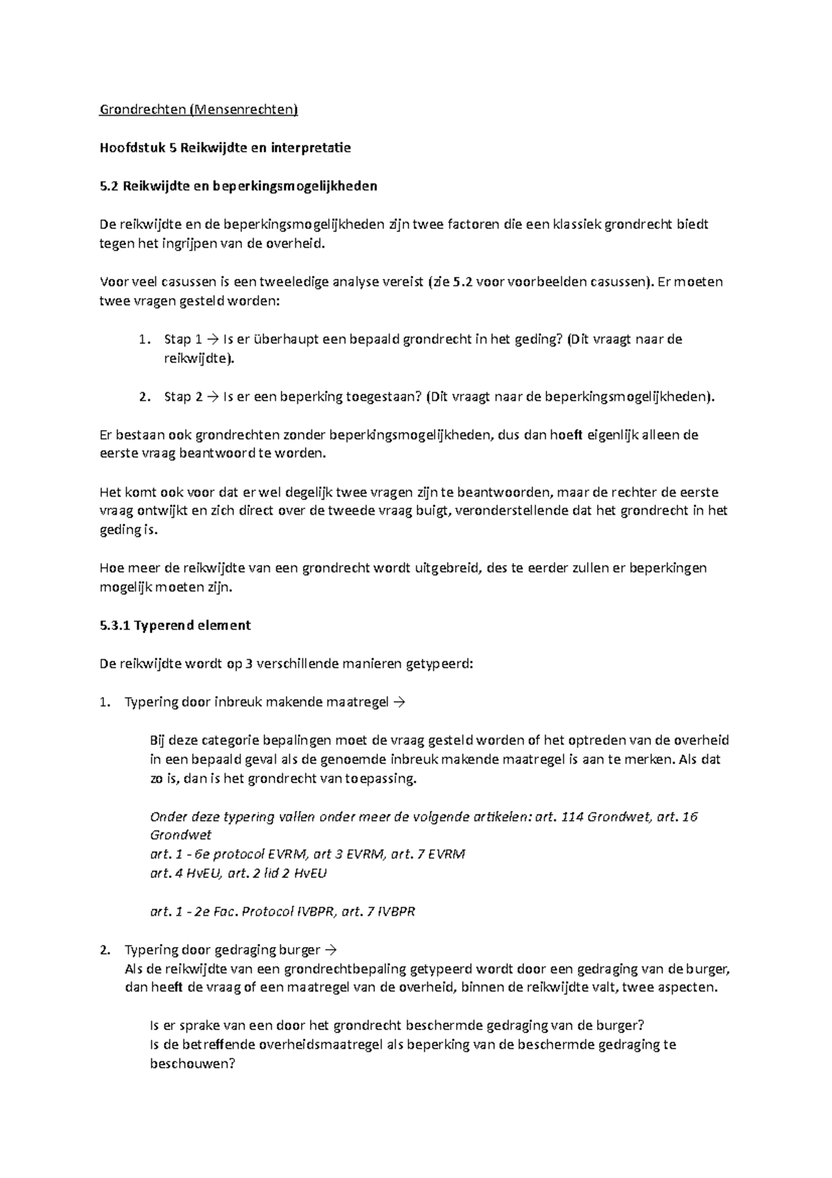Grondrechten hst 5,6,7,8,9 - Grondrechten (Mensenrechten) Hoofdstuk 5 ...