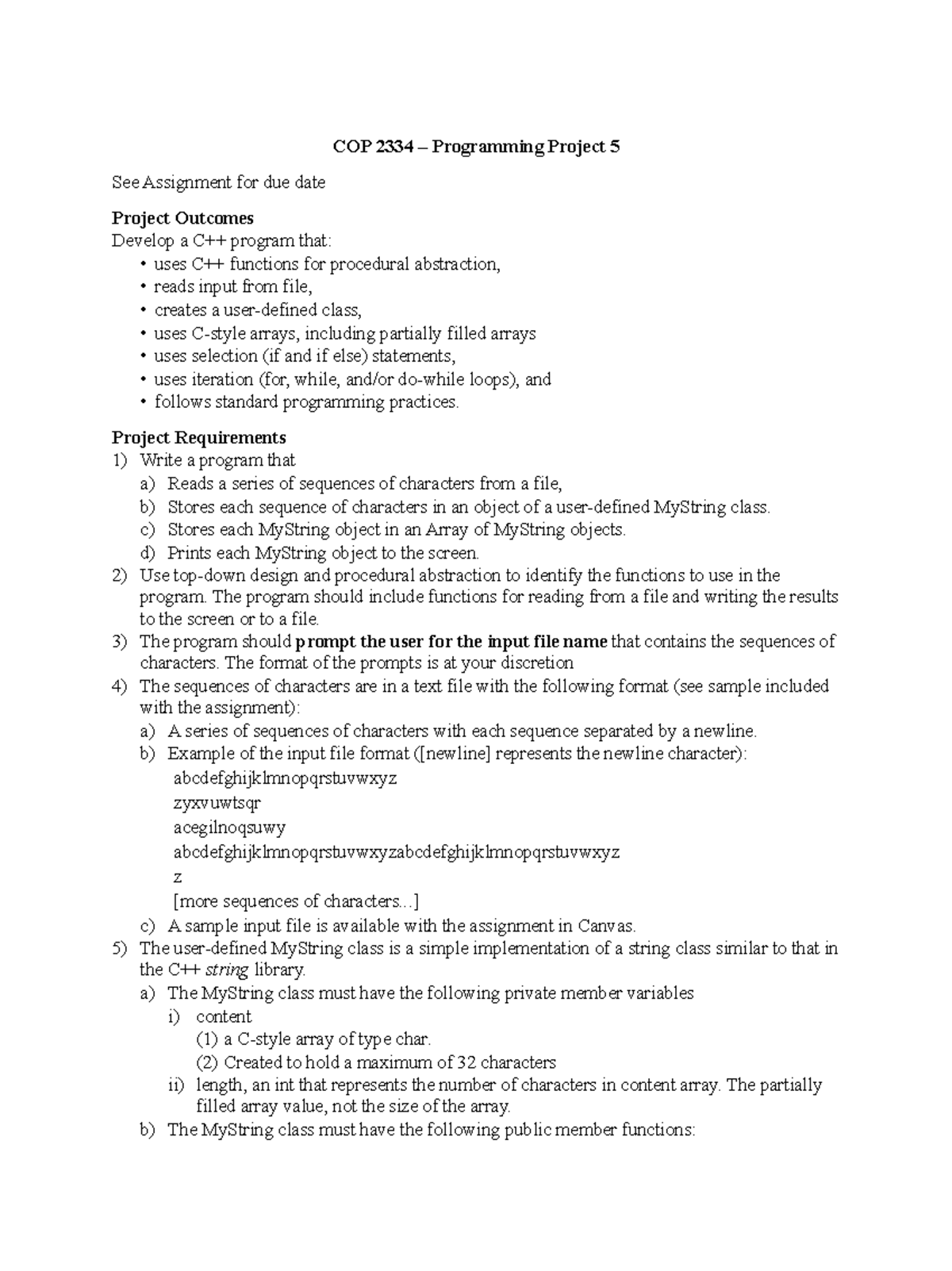 Project 5 Arrays Objects - COP 2334 – Programming Project 5 See Assignment for due date Project ...