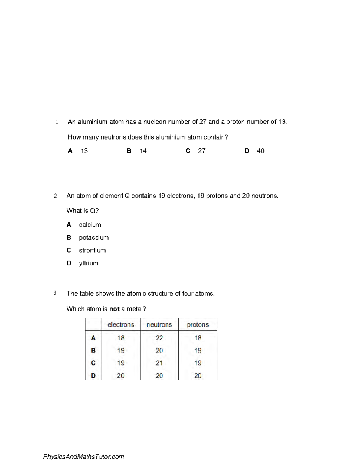 Atomic Structure & the Periodic Table (Multiple Choice) QP - 1 An ...
