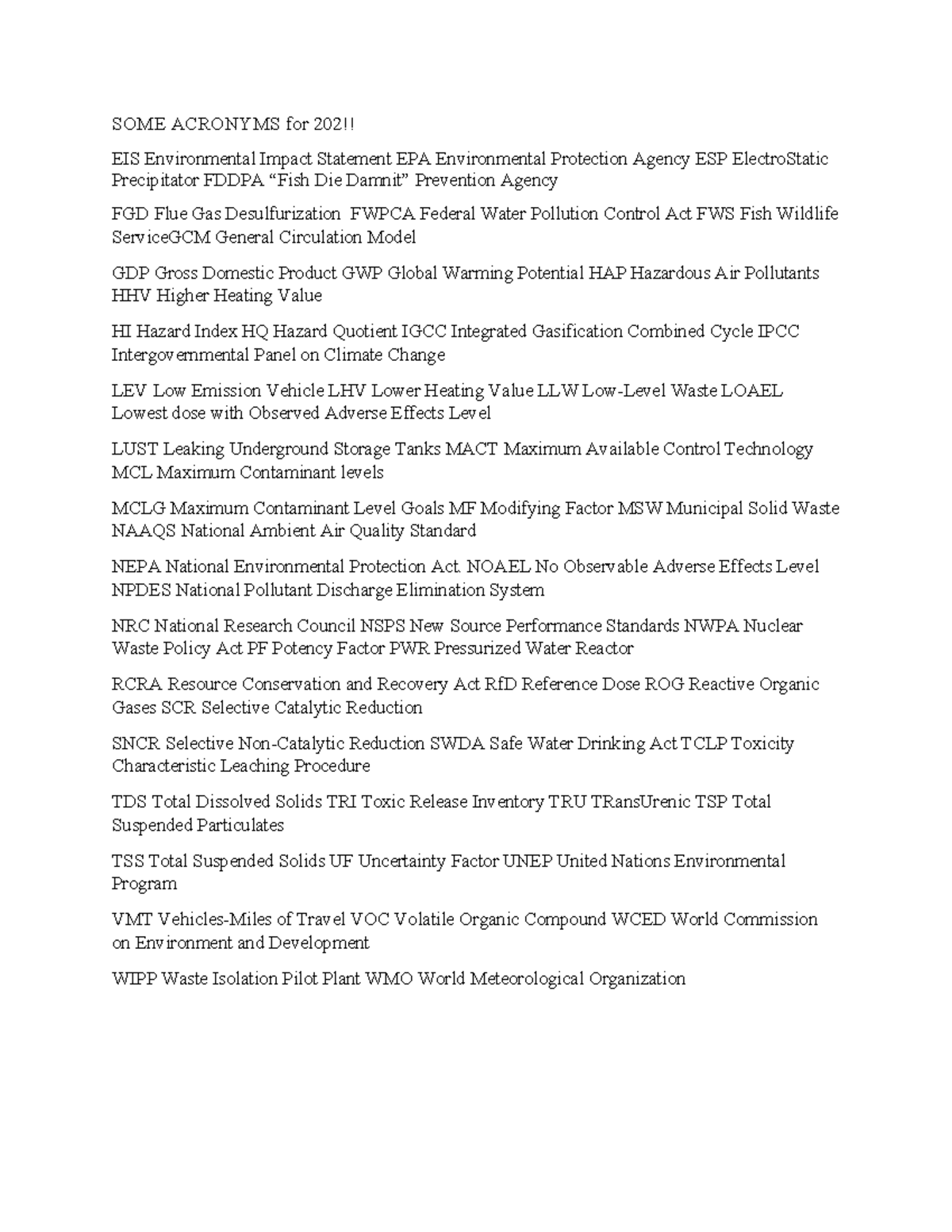 202 across - acronyms - SOME ACRONYMS for 202!! EIS Environmental ...