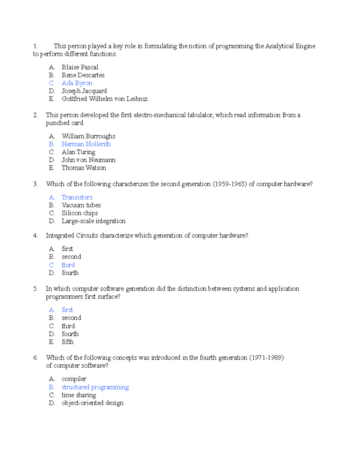 CSE exam - COMP SCI - 1. This person played a key role in formulating ...