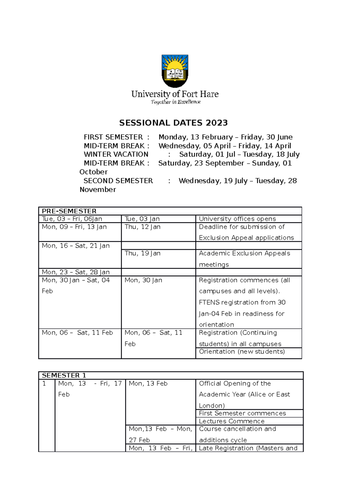 2023 Sessional Dates - practice material - SESSIONAL DATES 2023 FIRST ...