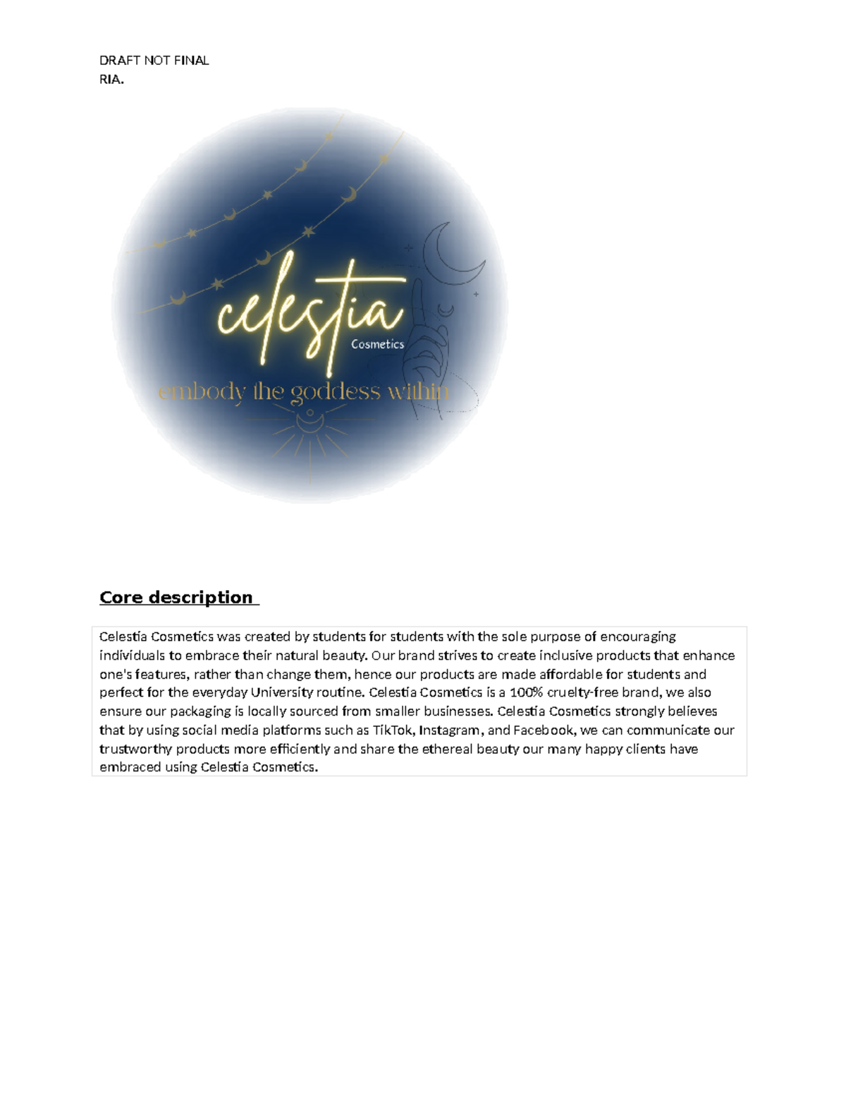 Business profile and core description (GROUP ASSIGNMENT) - DRAFT NOT ...