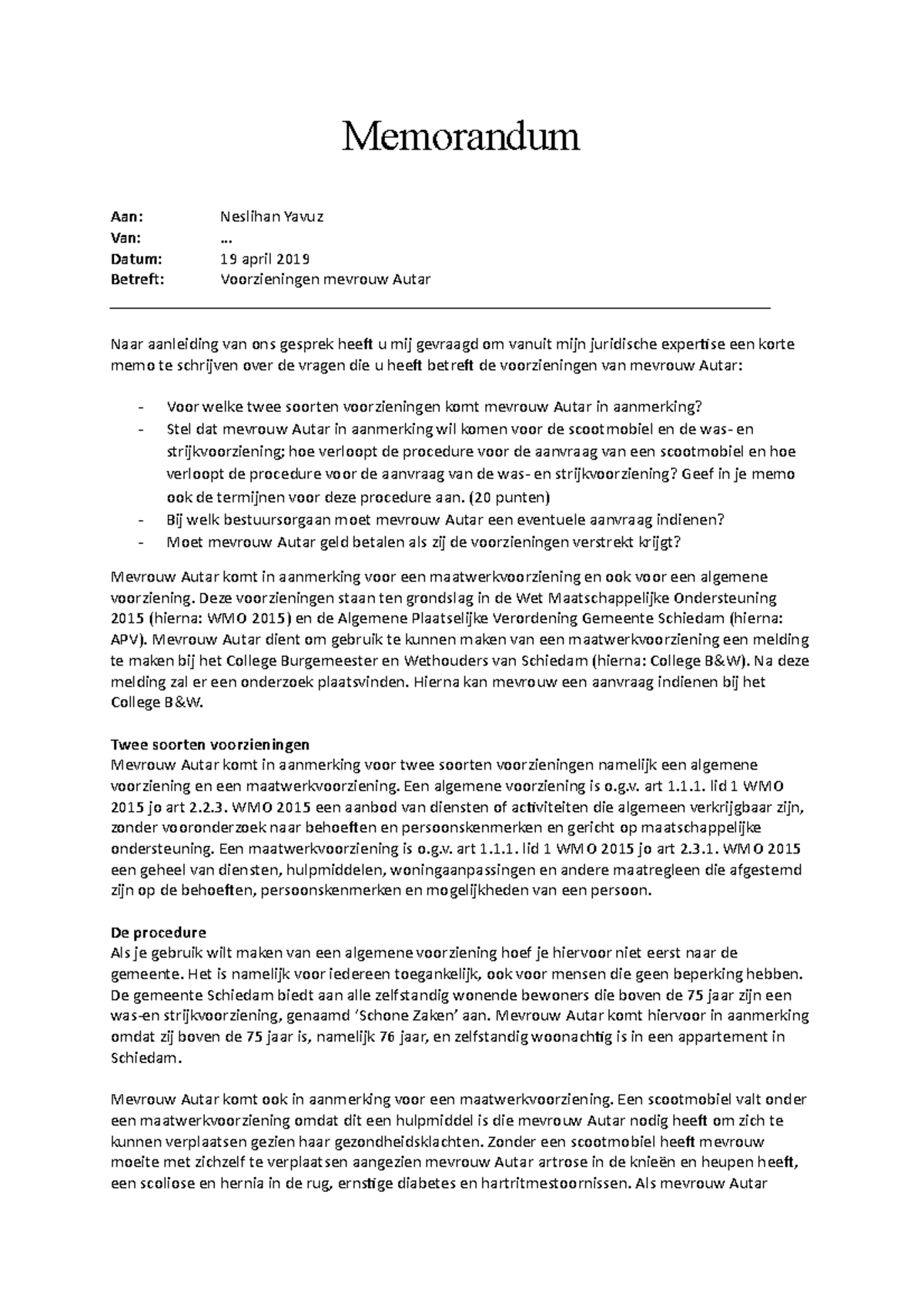 Memorandum bijzonder bestuur voor studeersnel - Memorandum Aan: Van ...