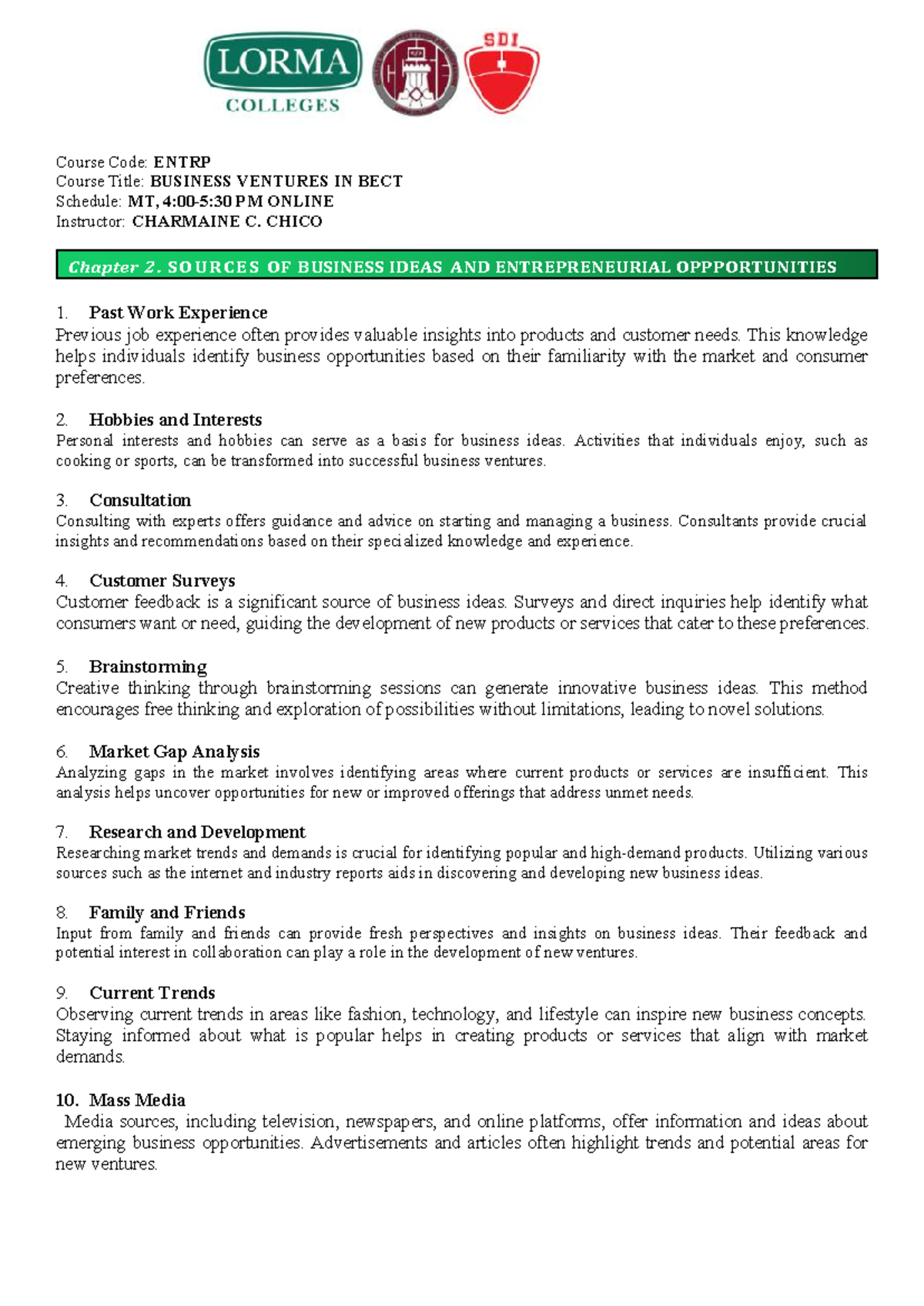 Chapter 2 - entrepreneurship basic concepts - Course Code: ENTRP Course ...