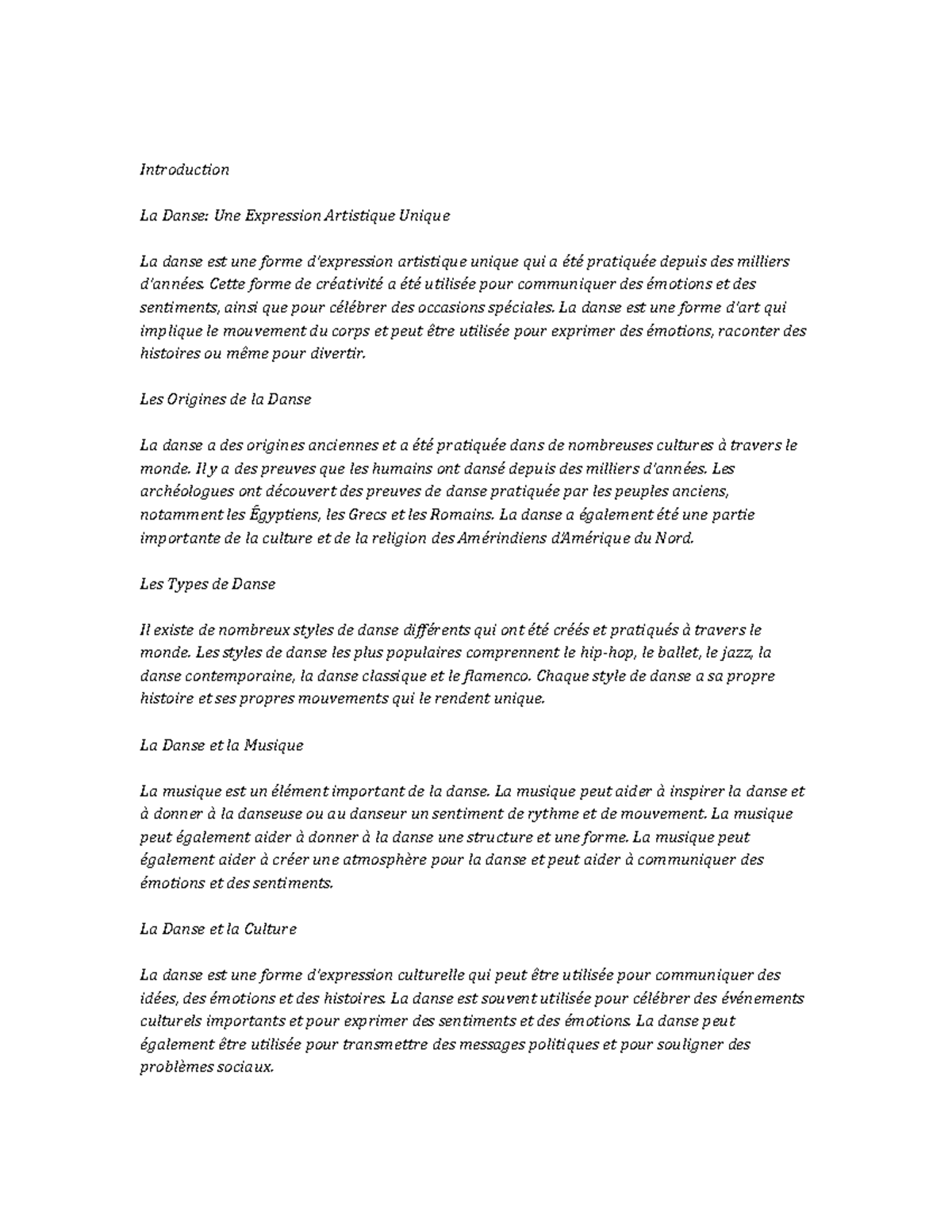 Dance Study Notes - Introduction La Danse: Une Expression Artistique ...