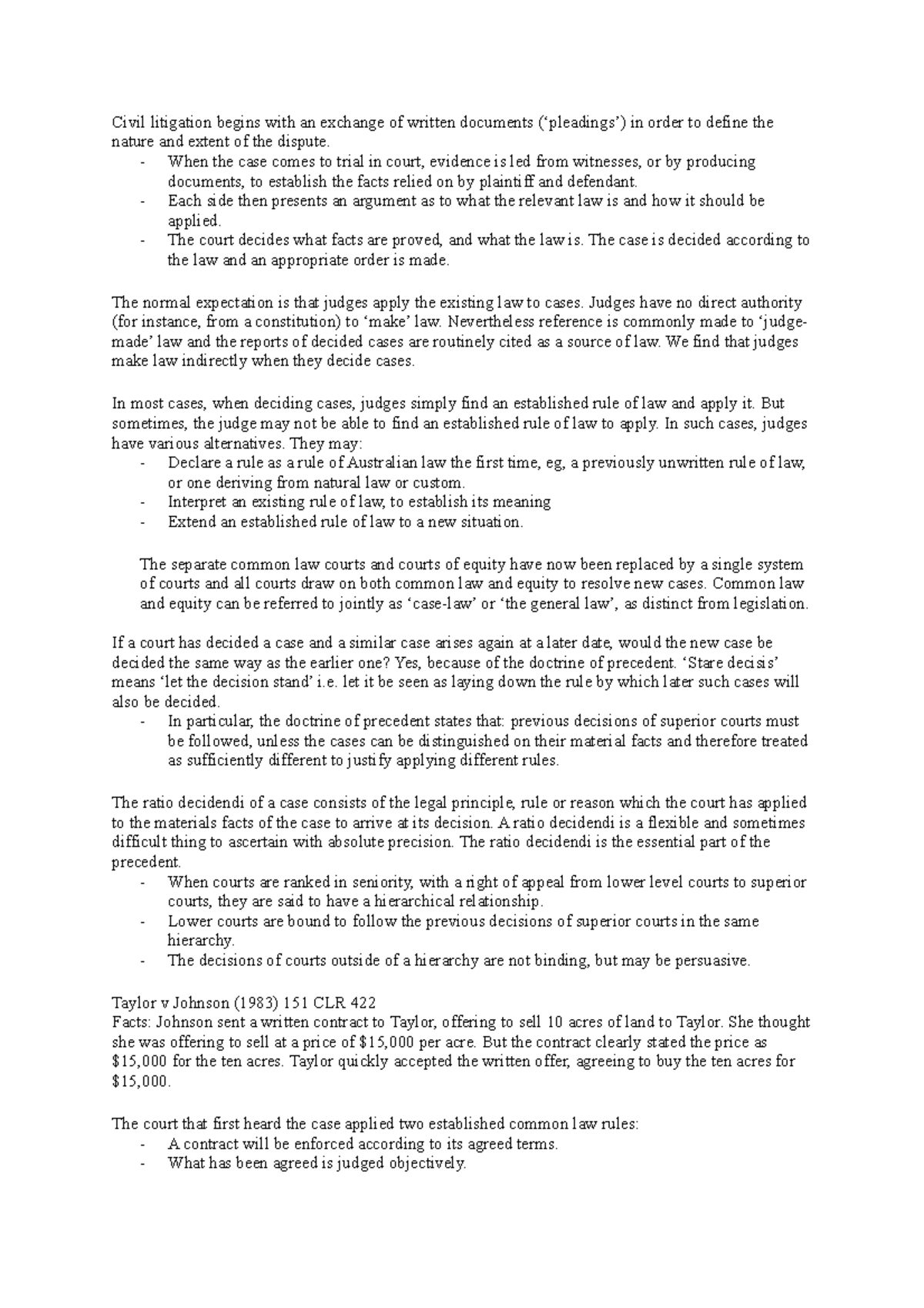 Week 3 - Week 3 Lecture Notes - Civil litigation begins with an ...