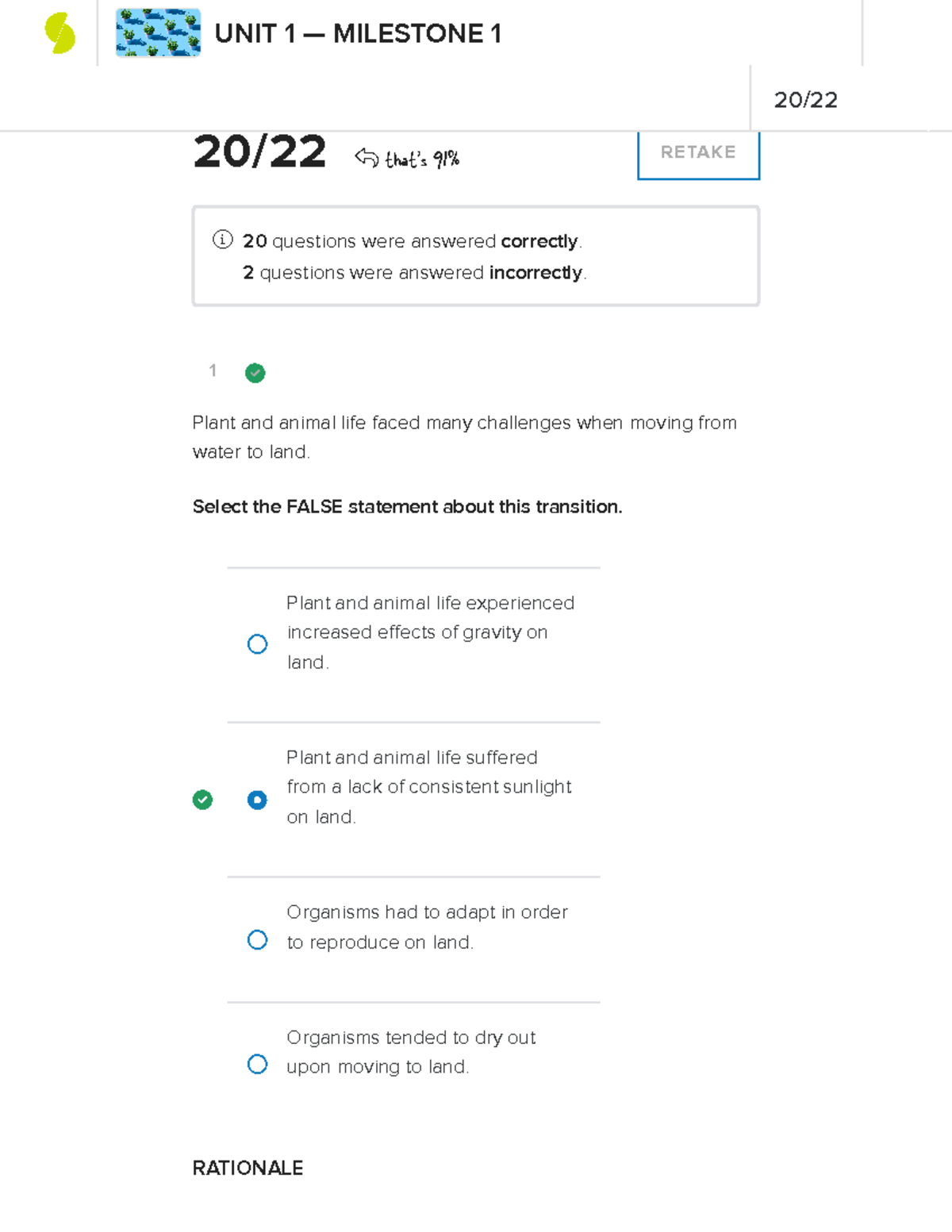 Sci 207 Milestone 1 - 1 20 / 22 that's 91% RETAKE 20 questions were ...