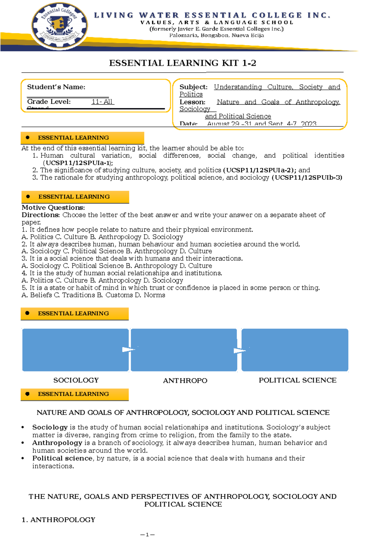 UCSP Week 1-2 Aug.29- Sept. 7 Module 2023- 2024 - ESSENTIAL LEARNING ...
