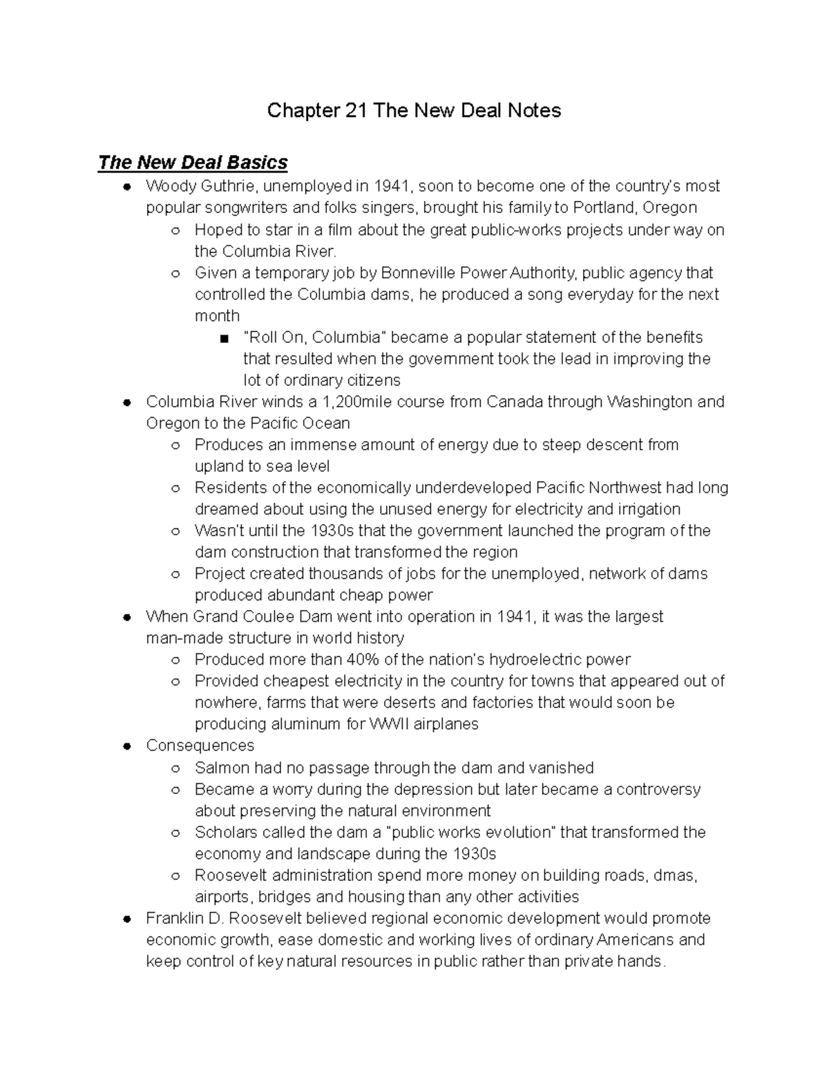 Chapter 21 The New Deal Notes - Chapter 21 The New Deal Notes The New ...