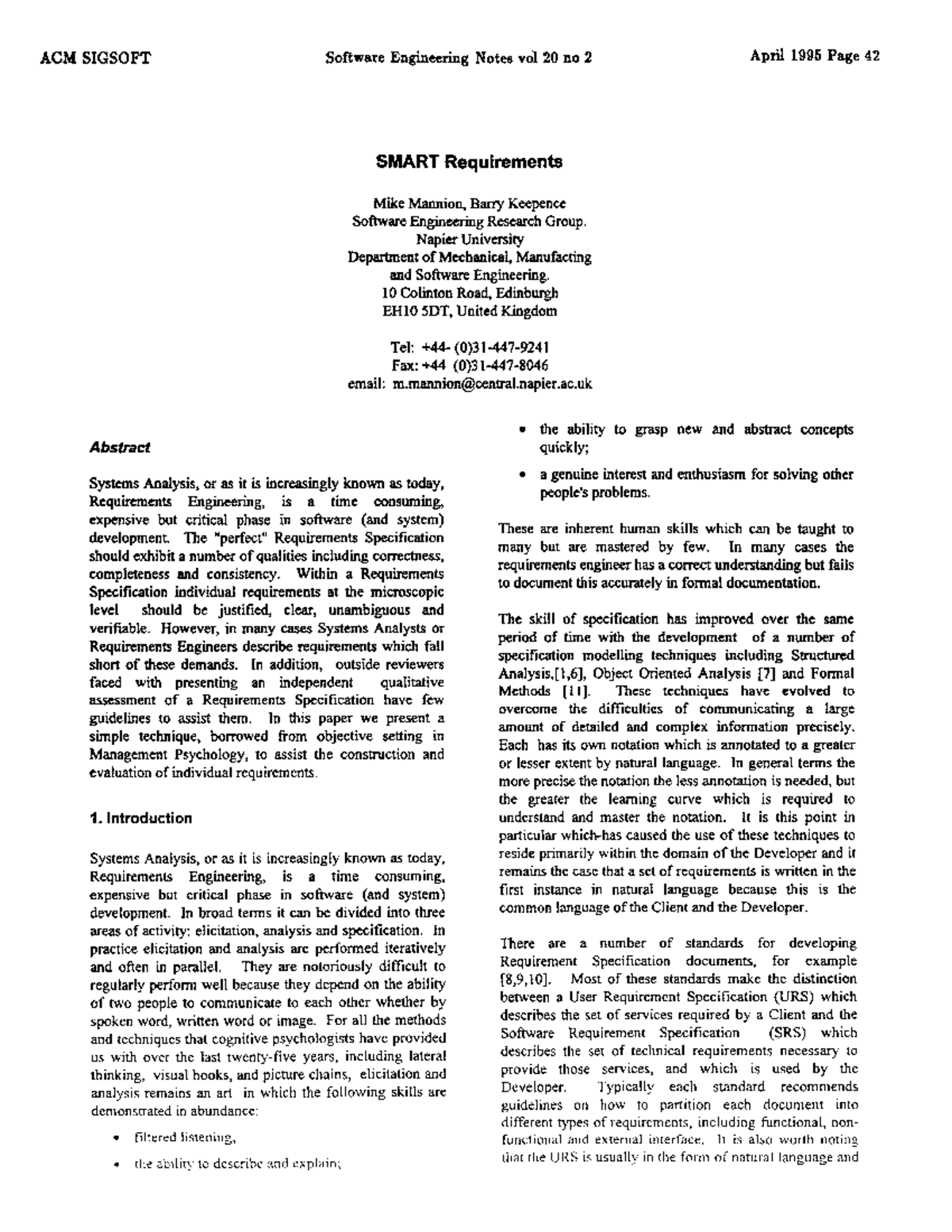 Smart requirements - ACM SIGSOFT Software Engineering Notes vol 20 no 2 ...
