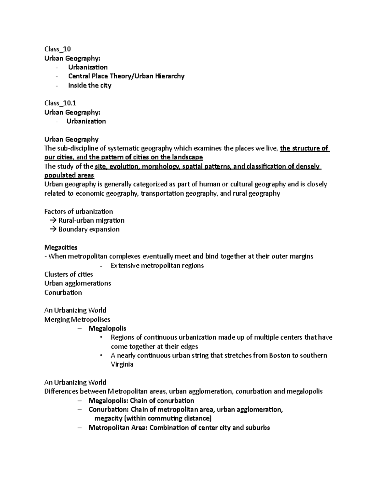 Chapter 10 human geography - Class_10 Urban Geography: - Urbanization ...