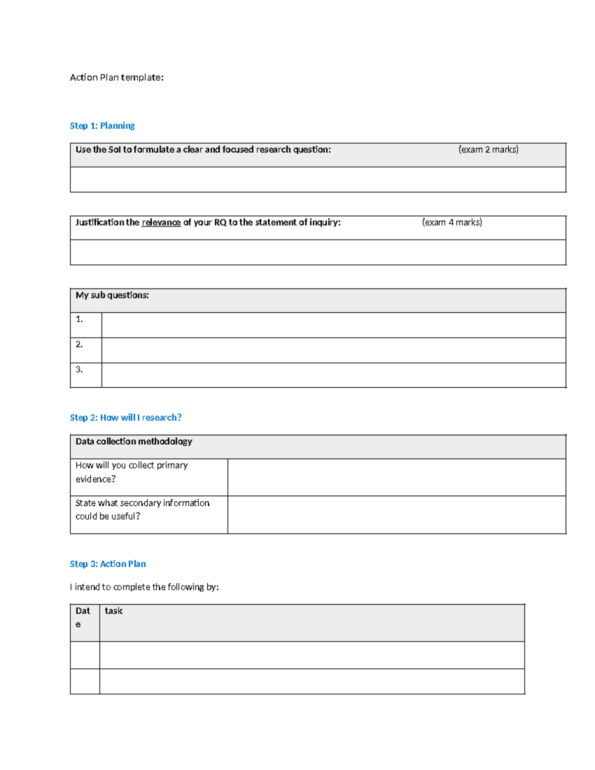 Action Plan template - Action Plan template: Step 1: Planning Use the ...