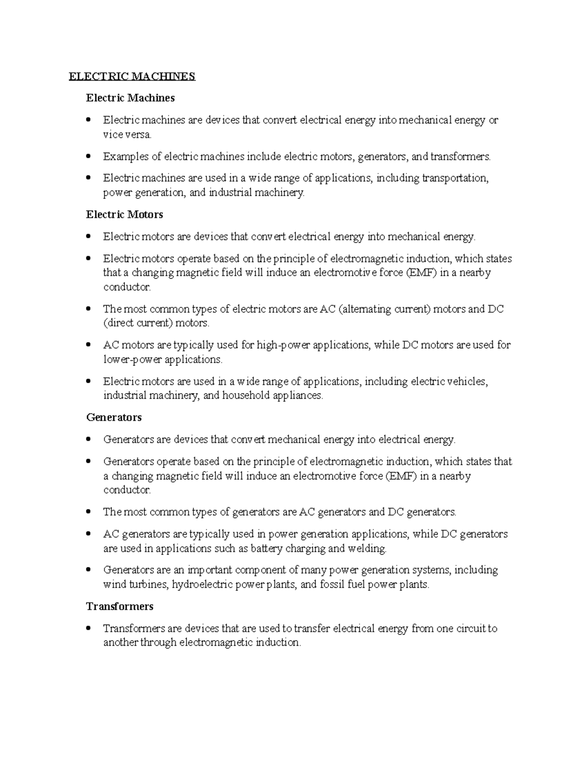Electric Machines Notes 1 - ELECTRIC MACHINES Electric Machines ...