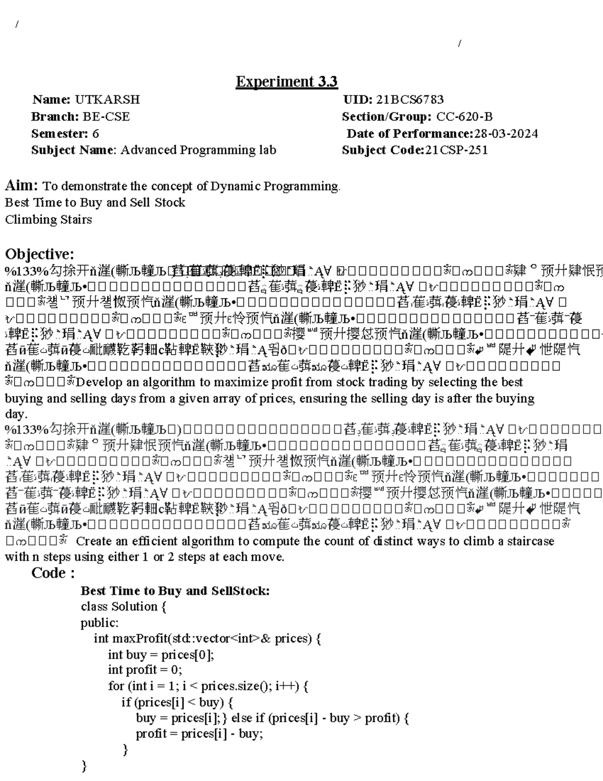 Rescued document - fpmwefp - / / Name: UTKARSH Branch: BE-CSE Semester: 6 Experiment 3. UID ...