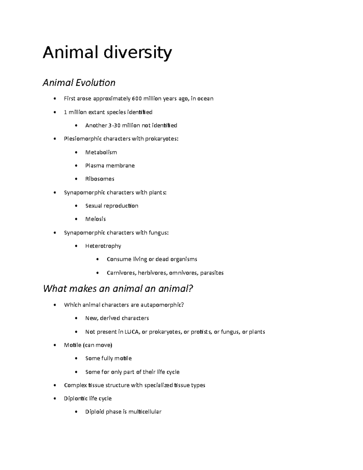 Animal diversity - Animal diversity Animal Evolution • First arose ...