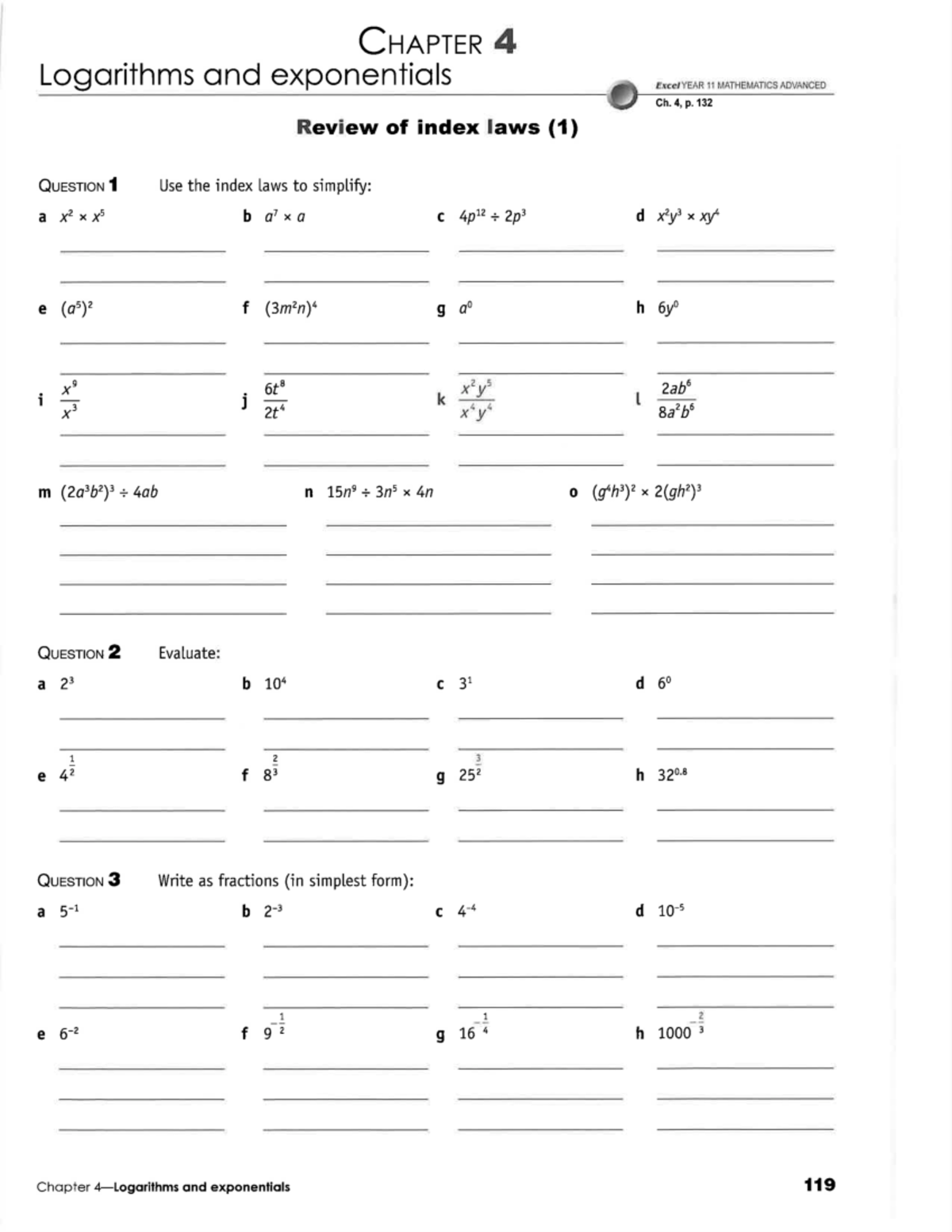 Y11 - Excel - Mathematics Advanced - Exercise Sheets L0 - MATH1131 ...