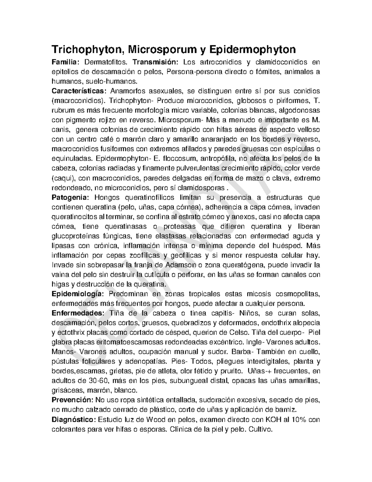 Examen sobre hongos - Trichophyton, Microsporum y Epidermophyton ...