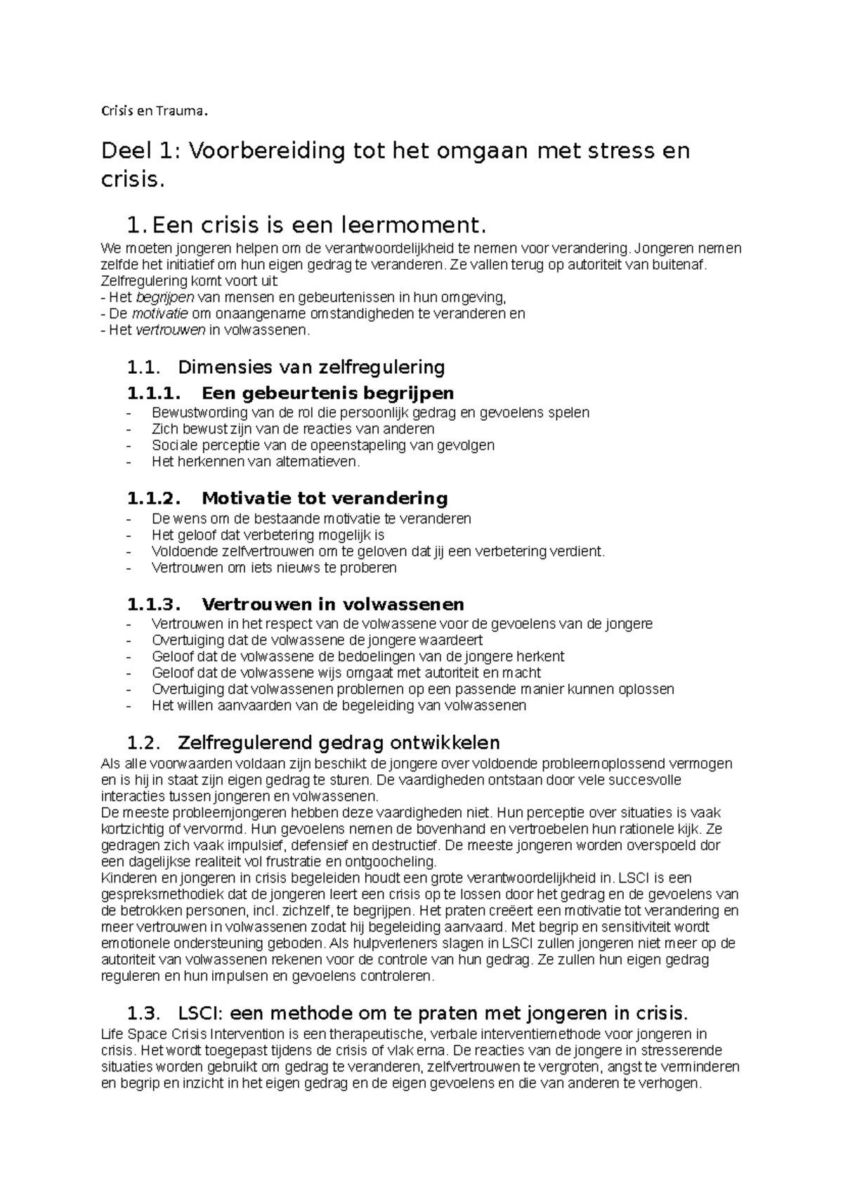 Samenvatting praten met kinderen en jongeren in crisissituaties - Crisis en Trauma. Deel 1 ...