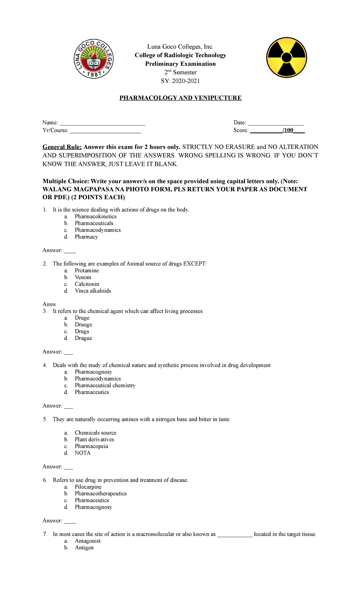 Preliminary Examination Pharma AND VENI - Electrical Engineering ...