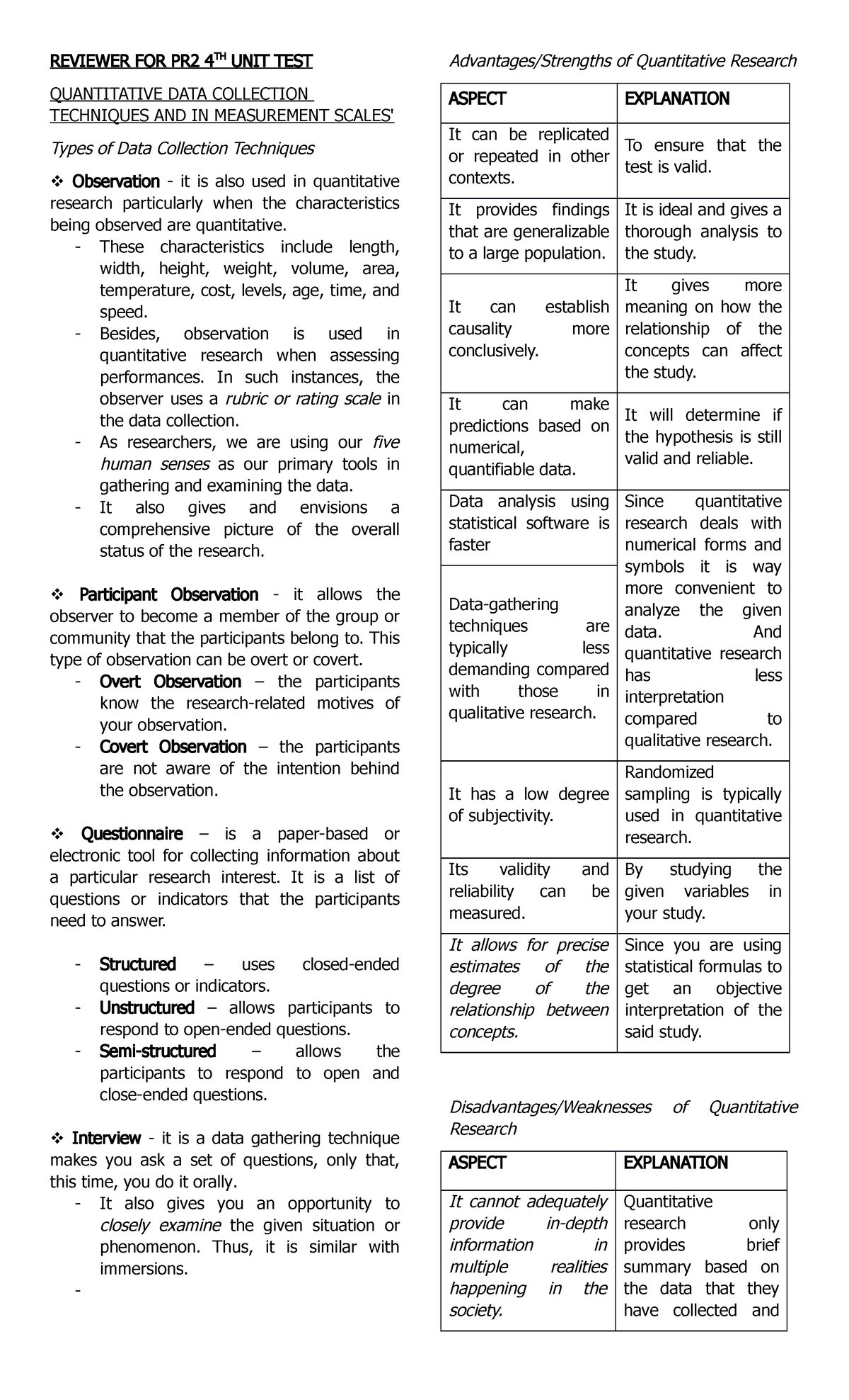 Reviewer FOR PR2 UT 4TH Quarter REVIEWER FOR PR 2 4 TH UNIT TEST