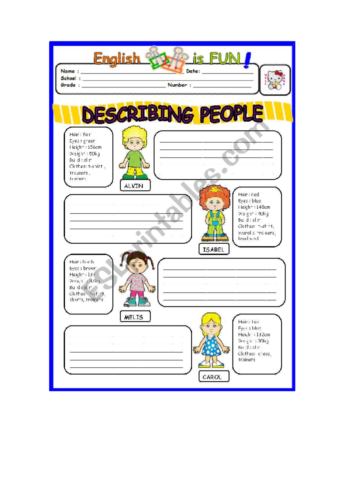 Describing people - Worksheets to pratice and improve - Inglês - Studocu