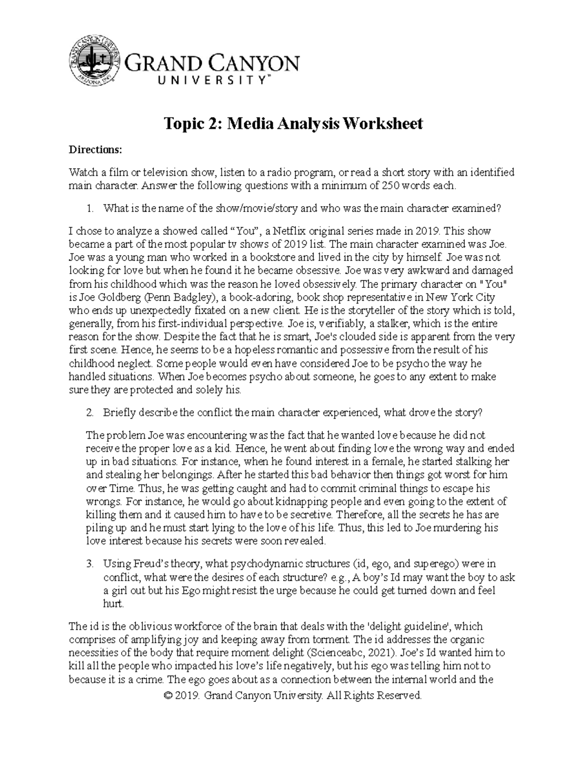 Media Analysis Worksheet for counseling theories - Topic 2: Media ...