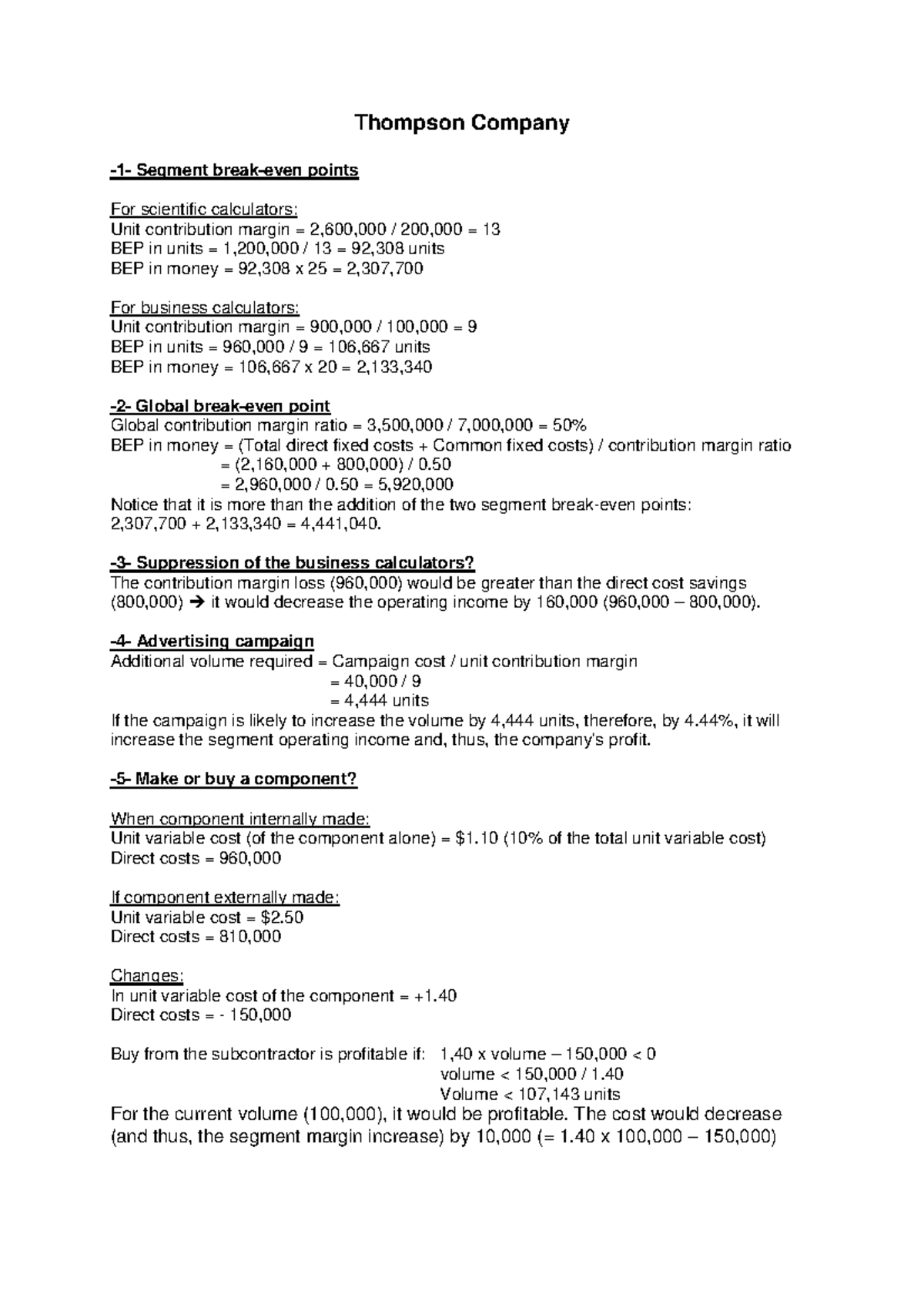 C- Thomson Cy - TP de management accounting pour le final exam ...