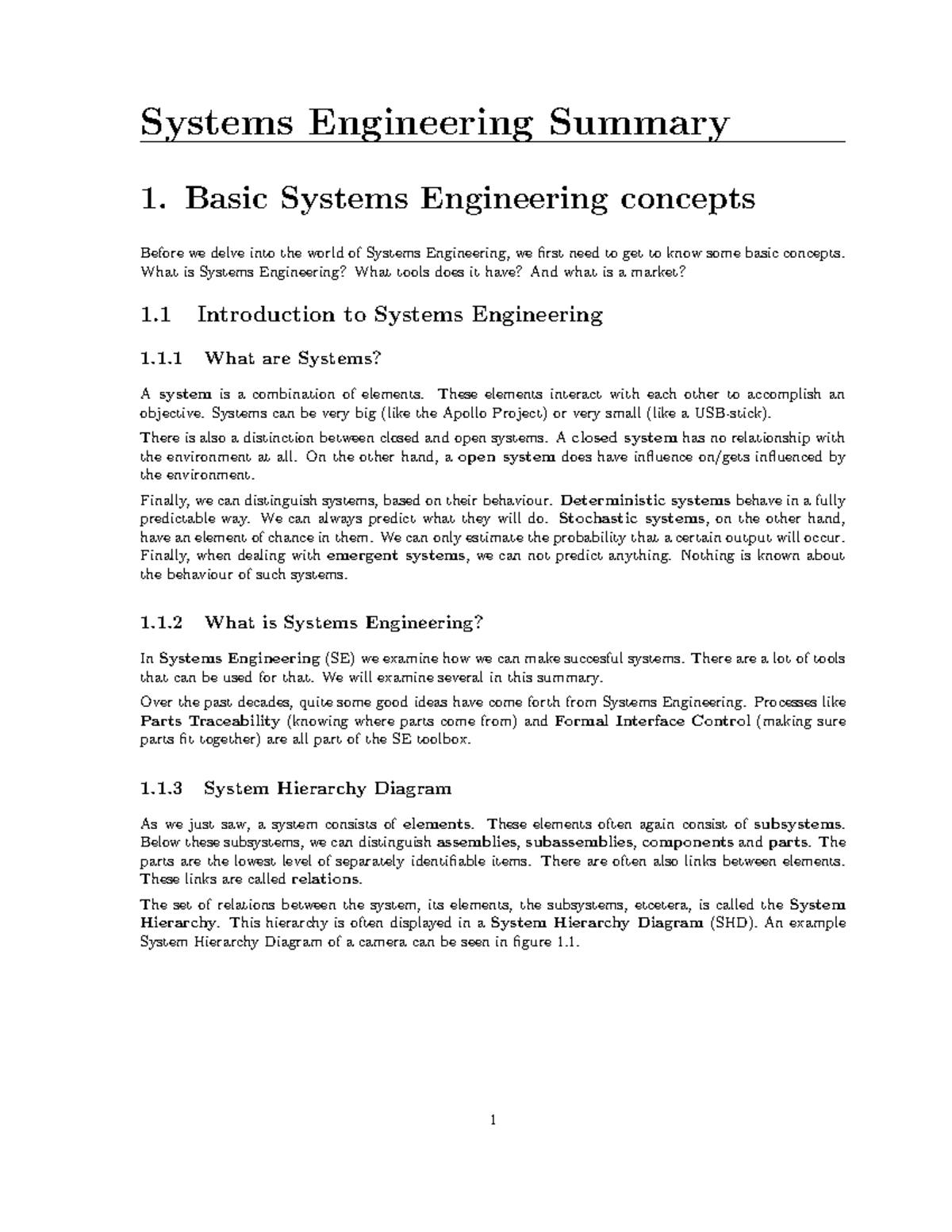 Summary SEAD - Systems Engineering Summary 1. Basic Systems Engineering ...