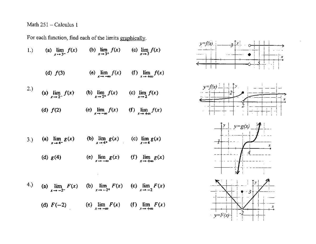 251- Limits in graphically - Math 251 - Calculus 1 For each function ...