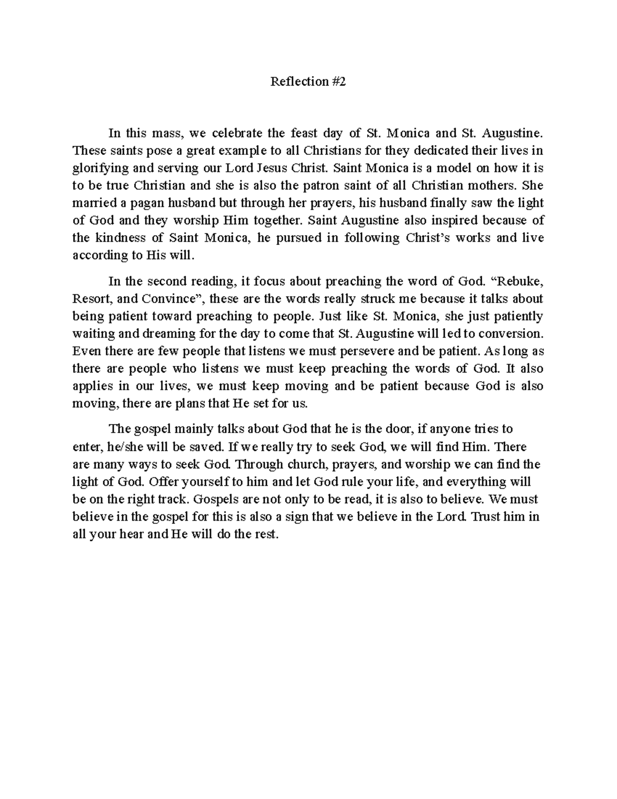 Mass Reflection 2 - An essay regarding a mass homily. It has a new ...