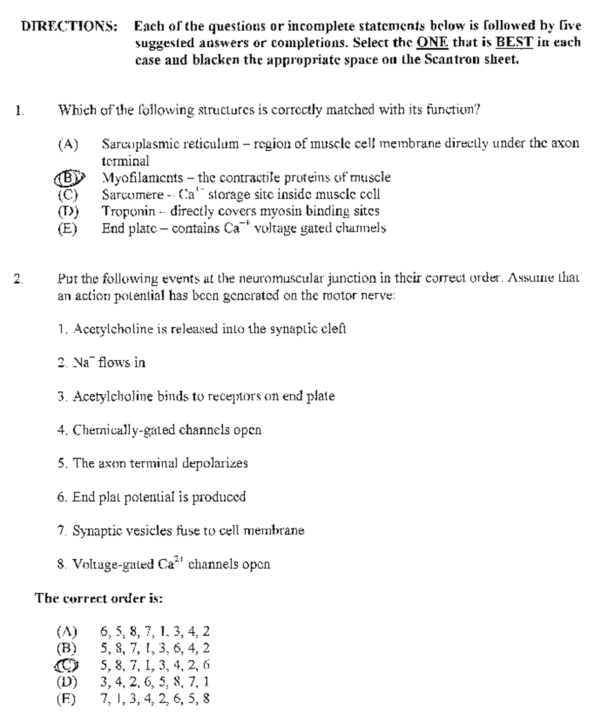 Exam 2003, questions and answers - DIRECTIONS: Each of the questions or ...