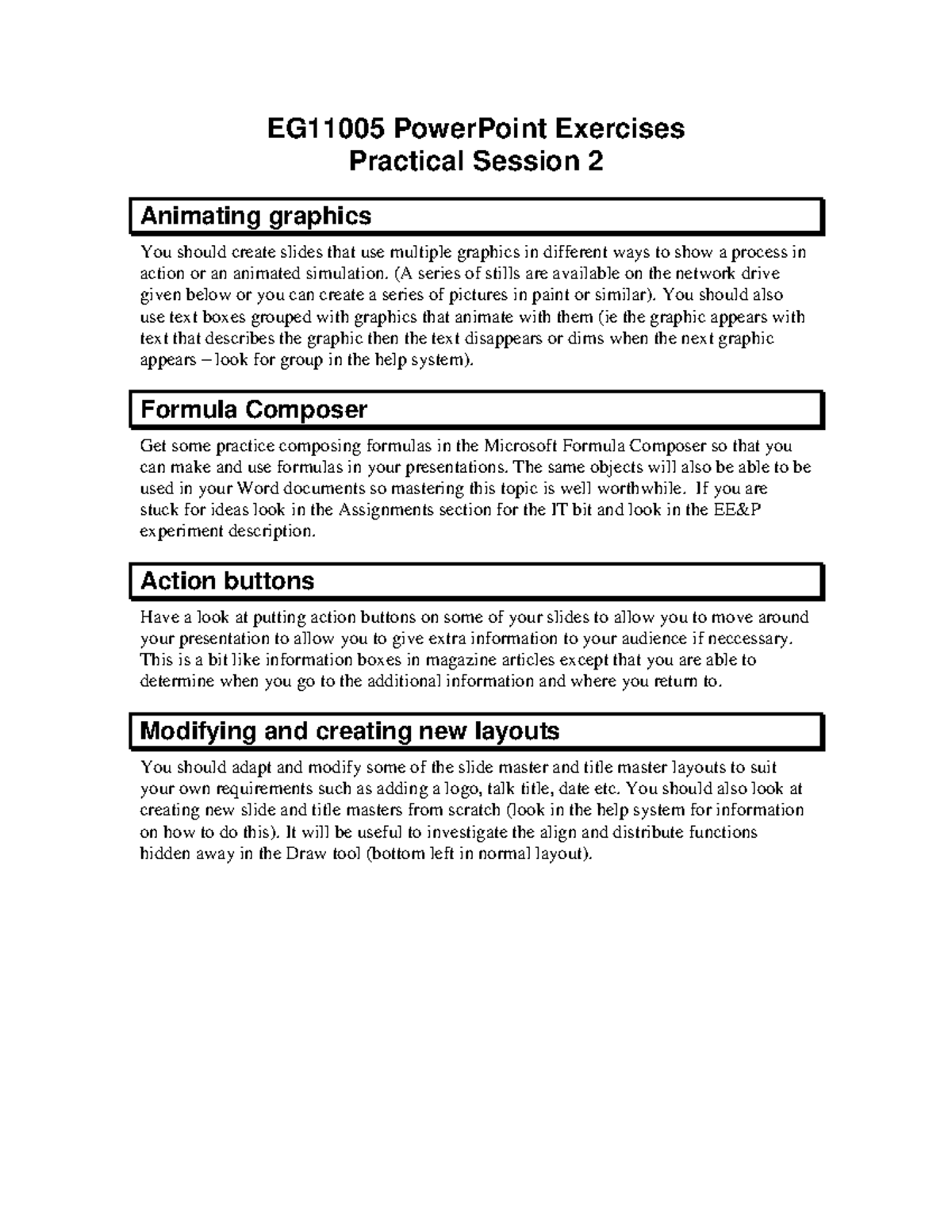 EG11005 Power Point Exercises 2 - EG11005 PowerPoint Exercises ...