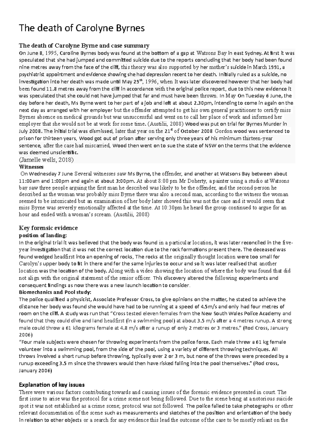 Forensic report-gordon wood - The death of Carolyne Byrnes The death of ...