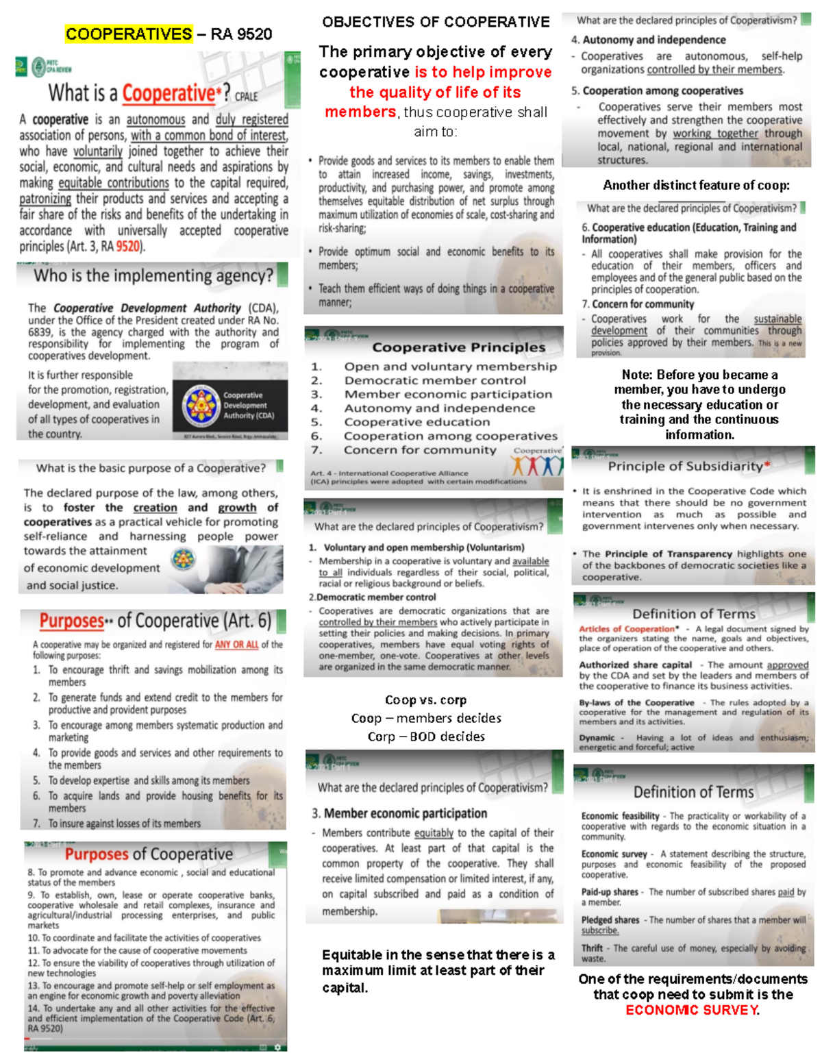 Coop and Law cooperative - V OBJECTIVES OF COOPERATIVE The primary ...